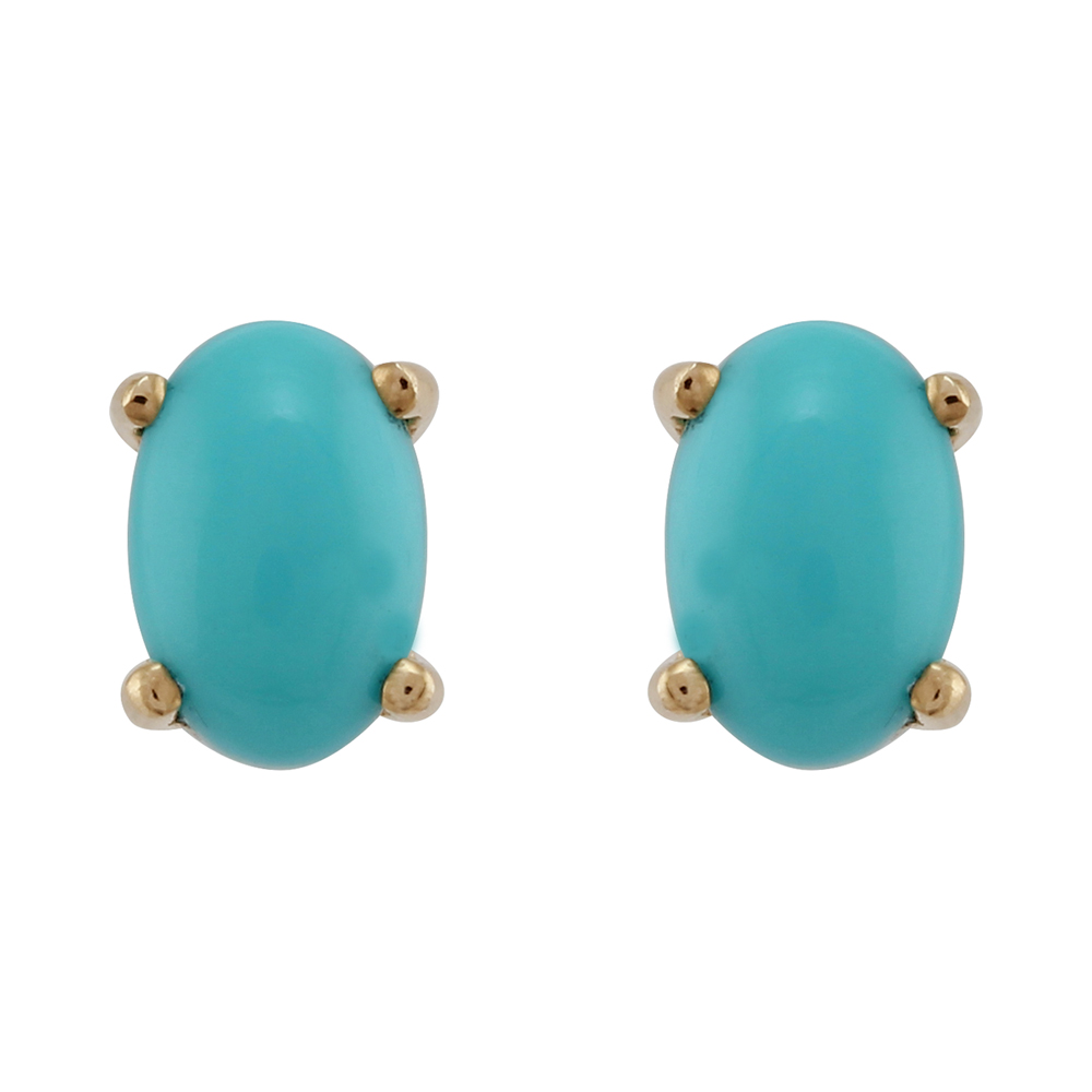 9ct Yellow Gold 1.00ct 4 Claw Set Turquoise Single Stone Oval Stud Earrings | Yaxo
