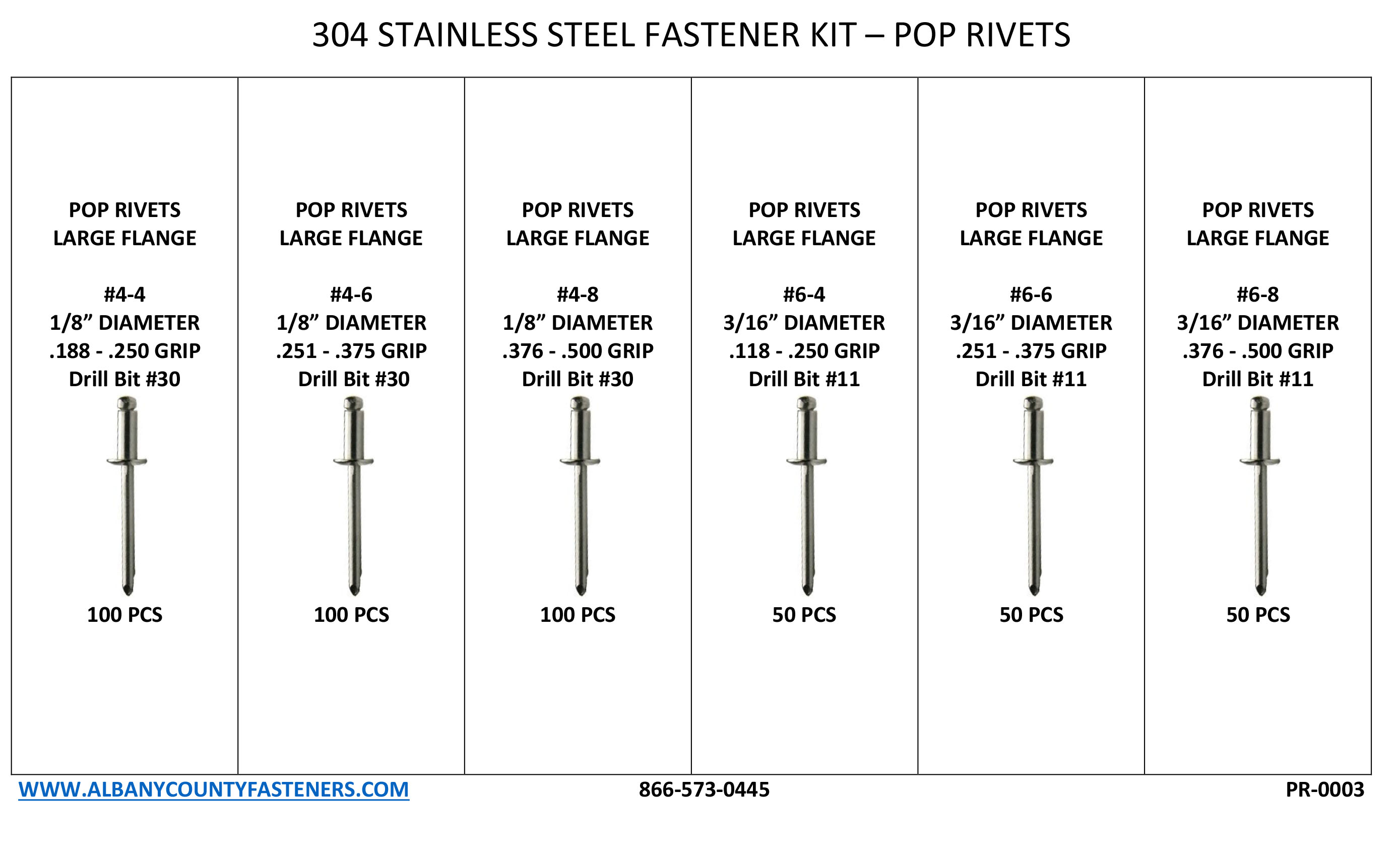 Stainless Steel Large Flange Pop Rivet Fastener Assortment Kit 451