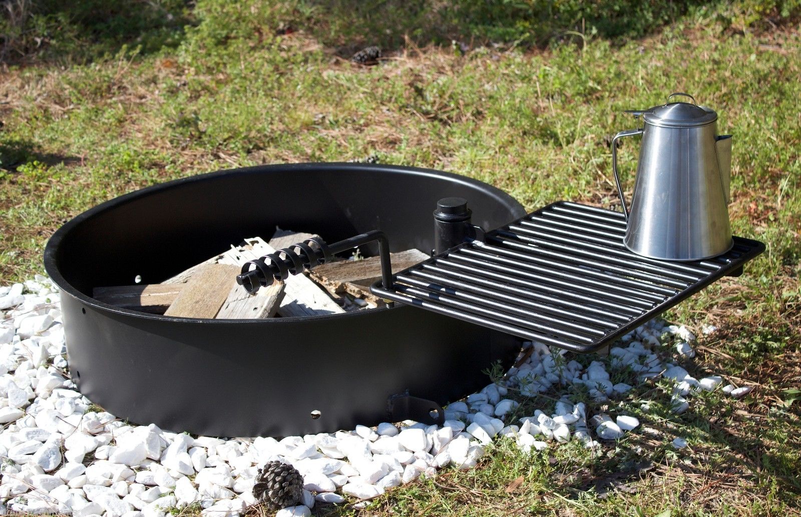 24 Steel Fire Ring With Cooking Grate Campfire Pit Park Grill EBay