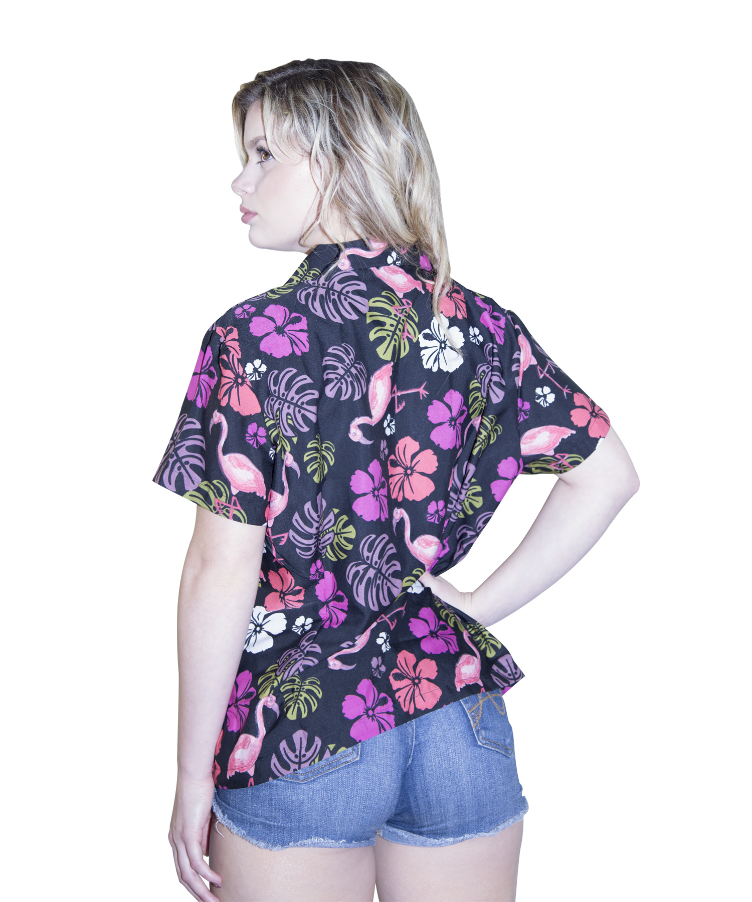 Hawaiian Shirts Women Flamingo Leaf Print Aloha Beach Blouse Casual