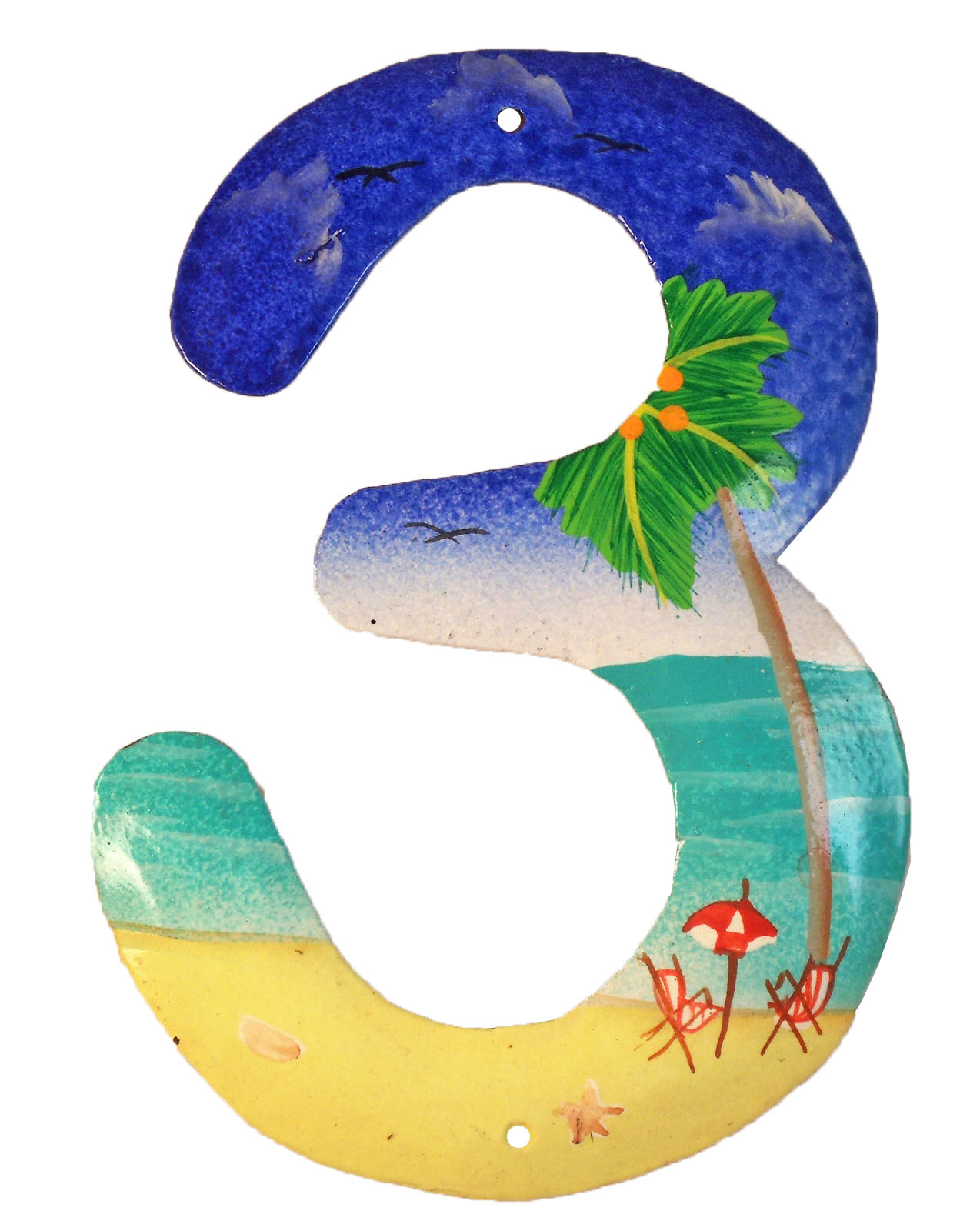 Tropical Beach House Numbers Haitian Metal Art Number 3 | eBay