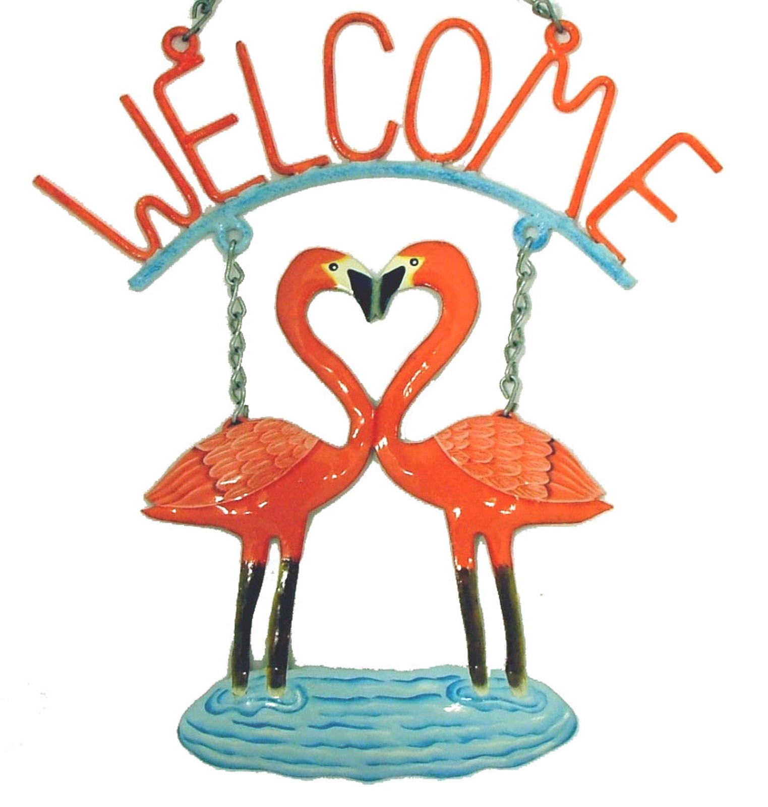 Tropical Pink Flamingo Welcome Sign Haitian Metal Mary B Decorative Art