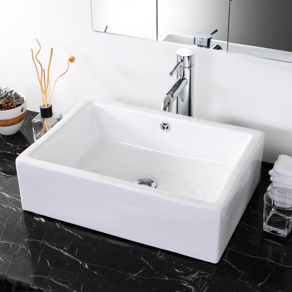 Bathroom Ceramic Porcelain Vessel Sink W Overflow White Basin Pop Up