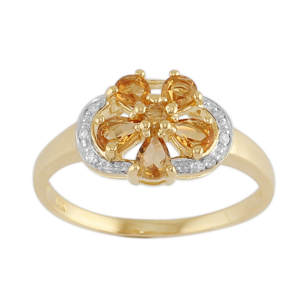 9ct Yellow Gold 0.60ct Natural Citrine & 2.4pt Diamond Circular Flower ...