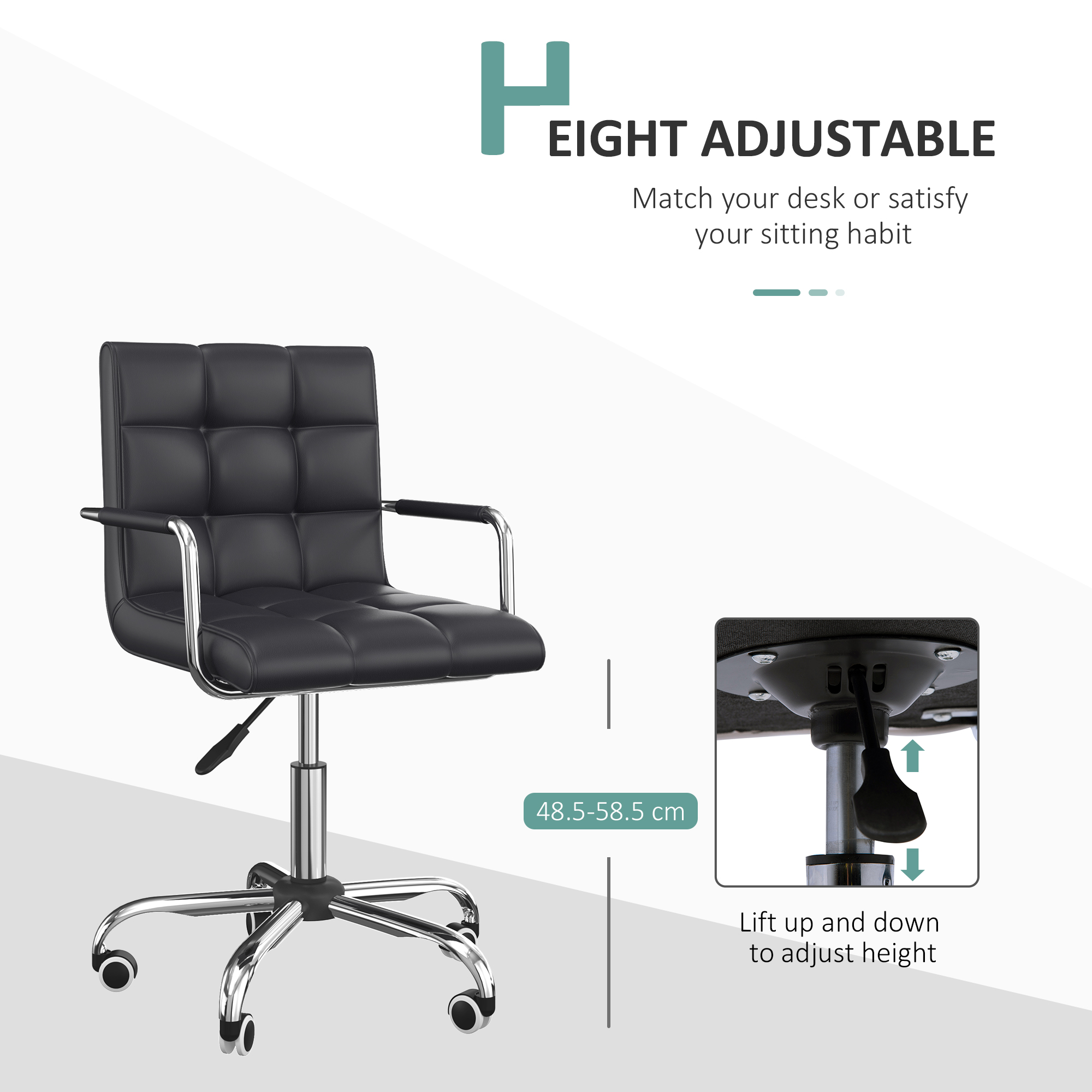 Swivel Office Chair PU Leather Adjustable Computer Desk Armchair High ...