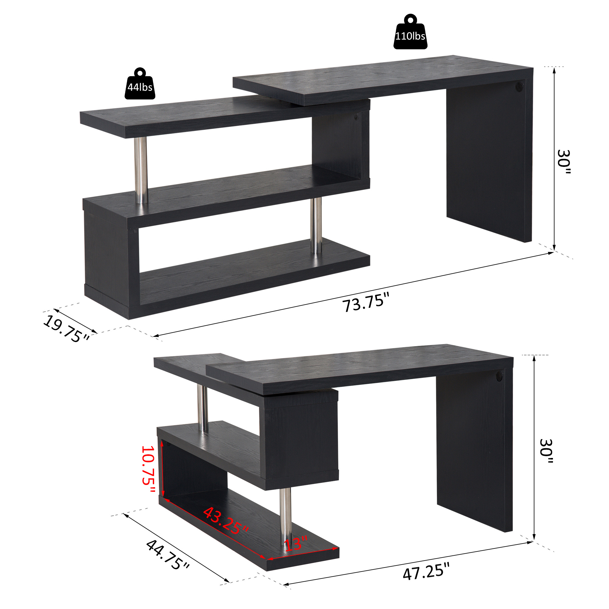 360° Rotating Foldable Convertible Office Desk Shelf Combo Writing ...