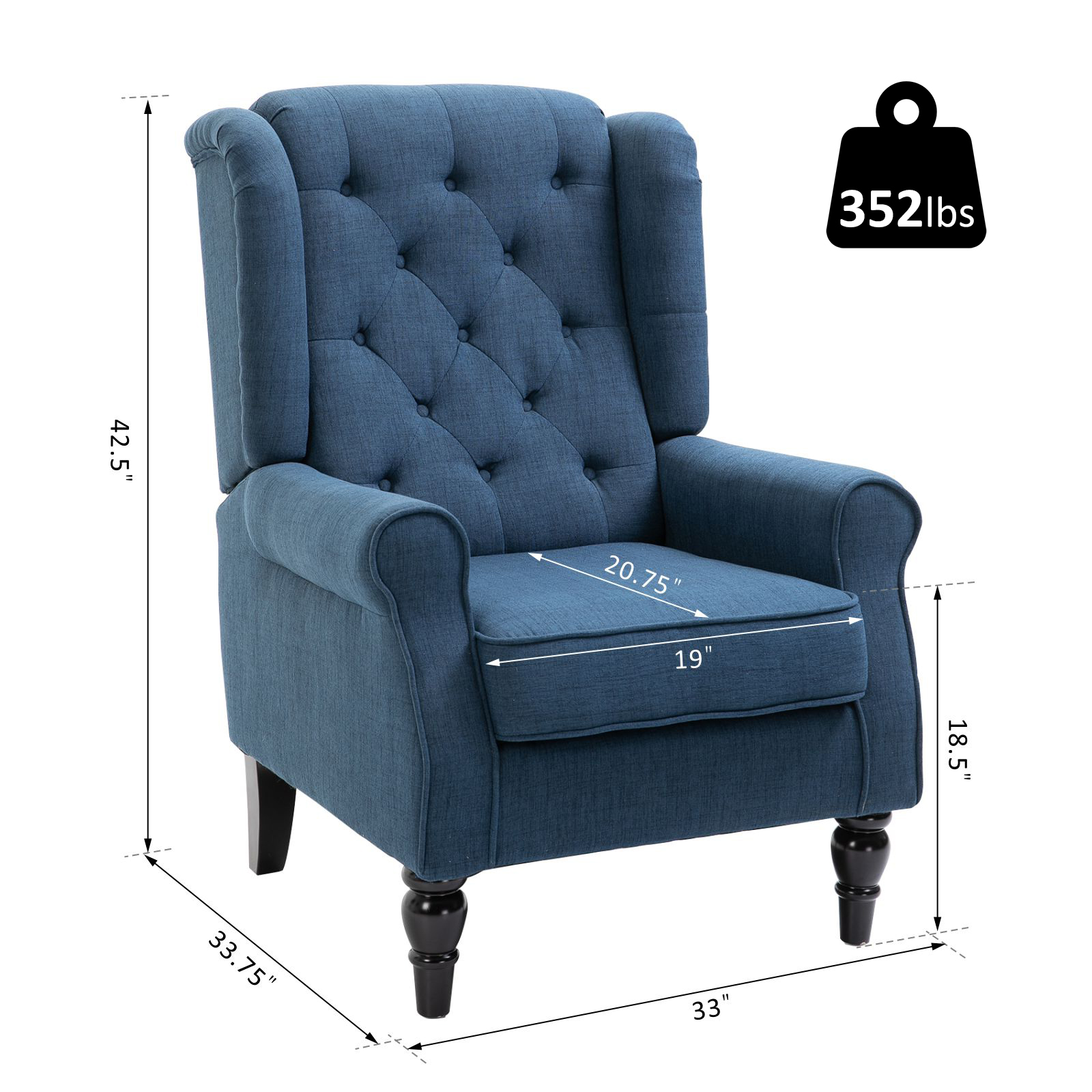 Fabric Tufted Club Accent Chair with Wooden Legs | eBay