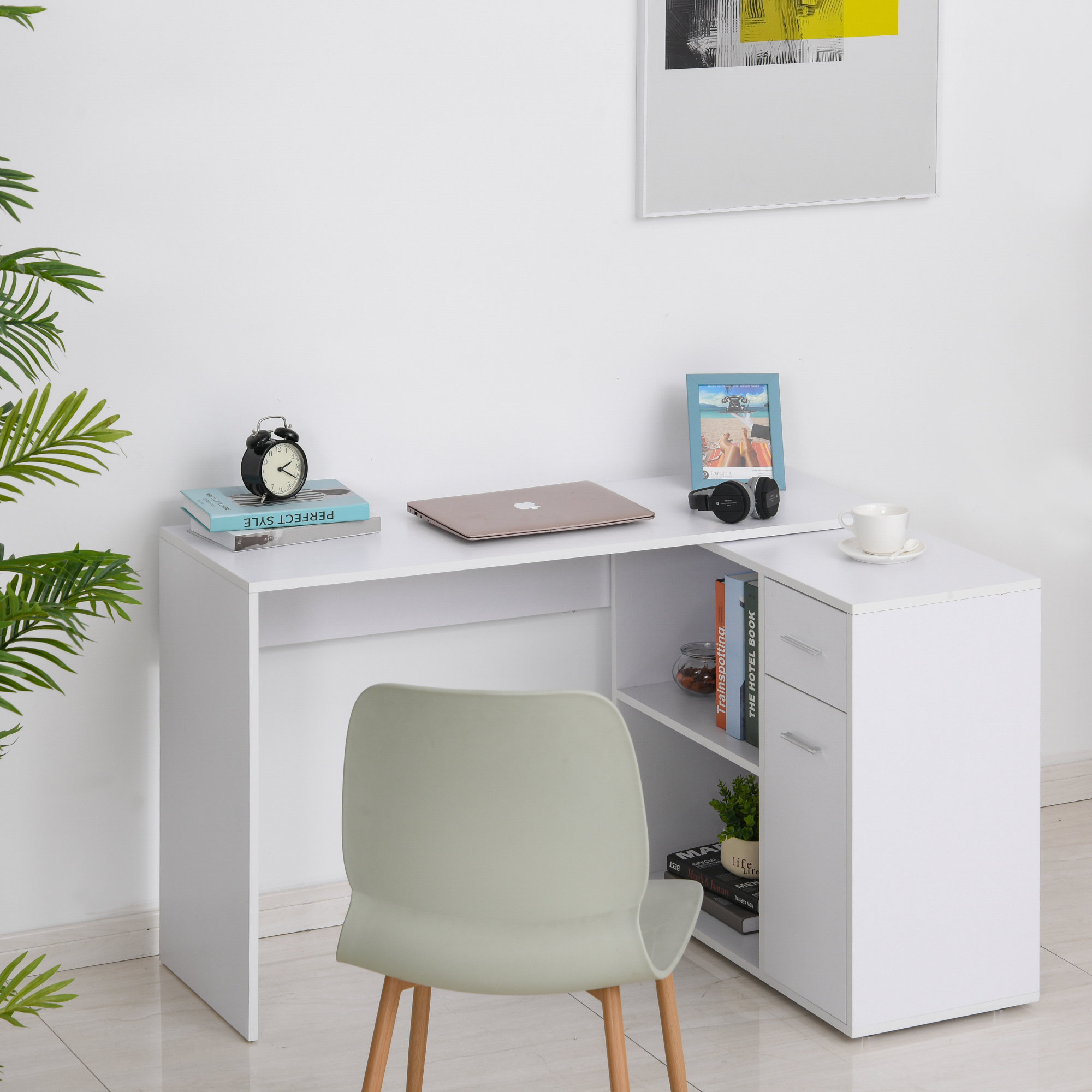 Homcom L Shaped White Desk Rotating Desk L Shaped Computer Desk ...