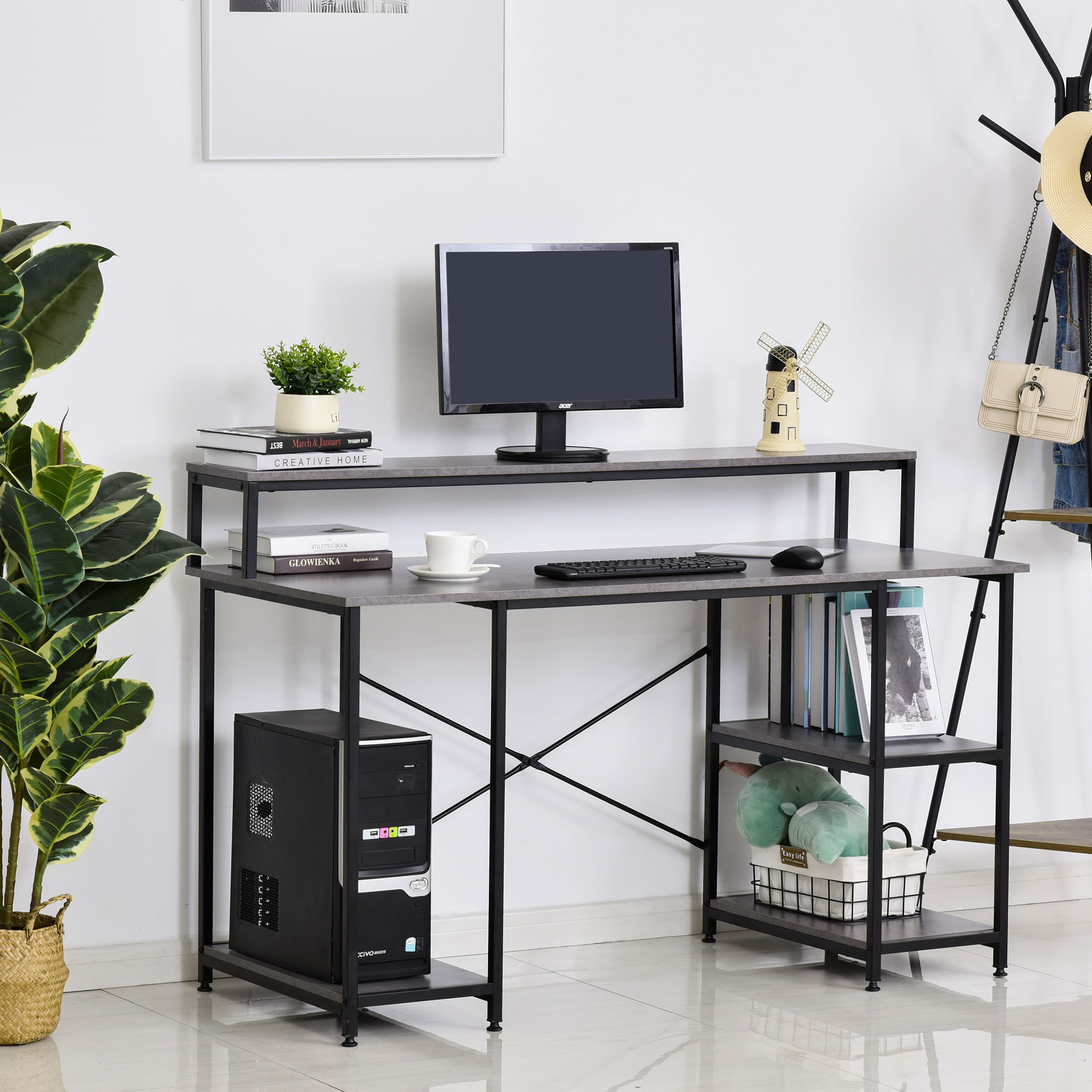 HOMCOM Computer Desk with Shelves Home Office Gaming Table Workstation ...