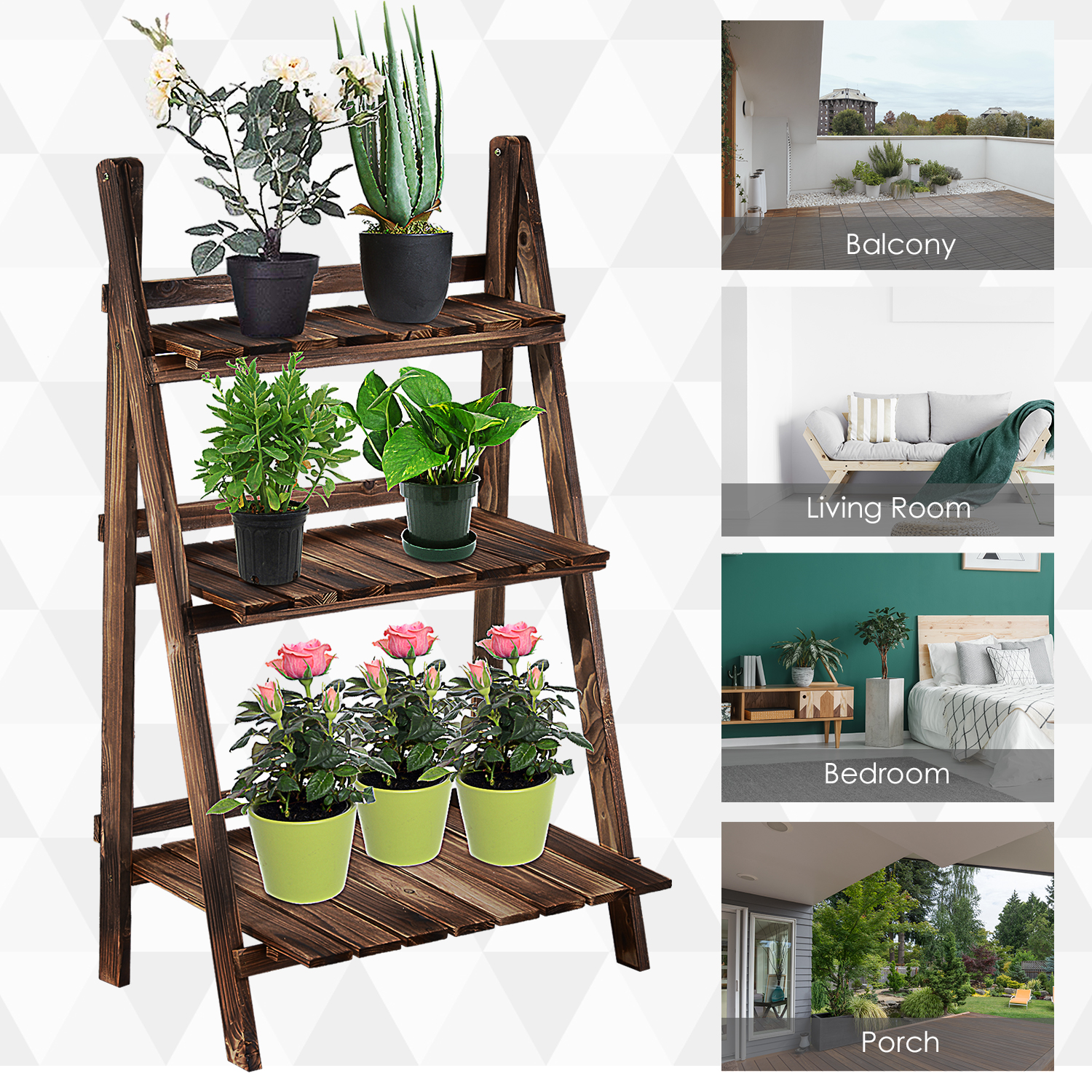 3 Tier Flower Plant Pot Shelf Stand Display Ladder Garden Rack Step ...