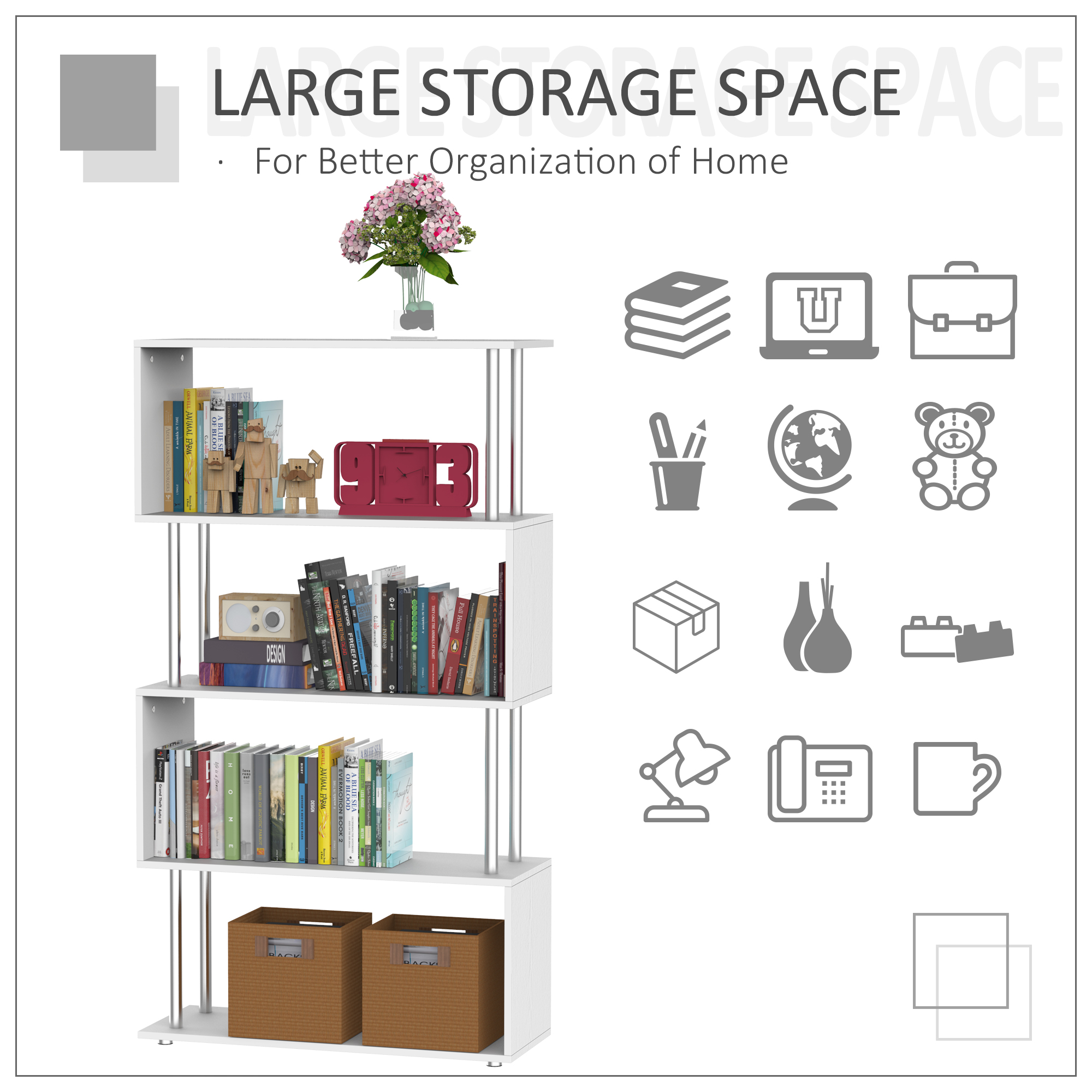 Wooden Wood S Shape Storage Display Unit Bookcase Bookshelf Room ...
