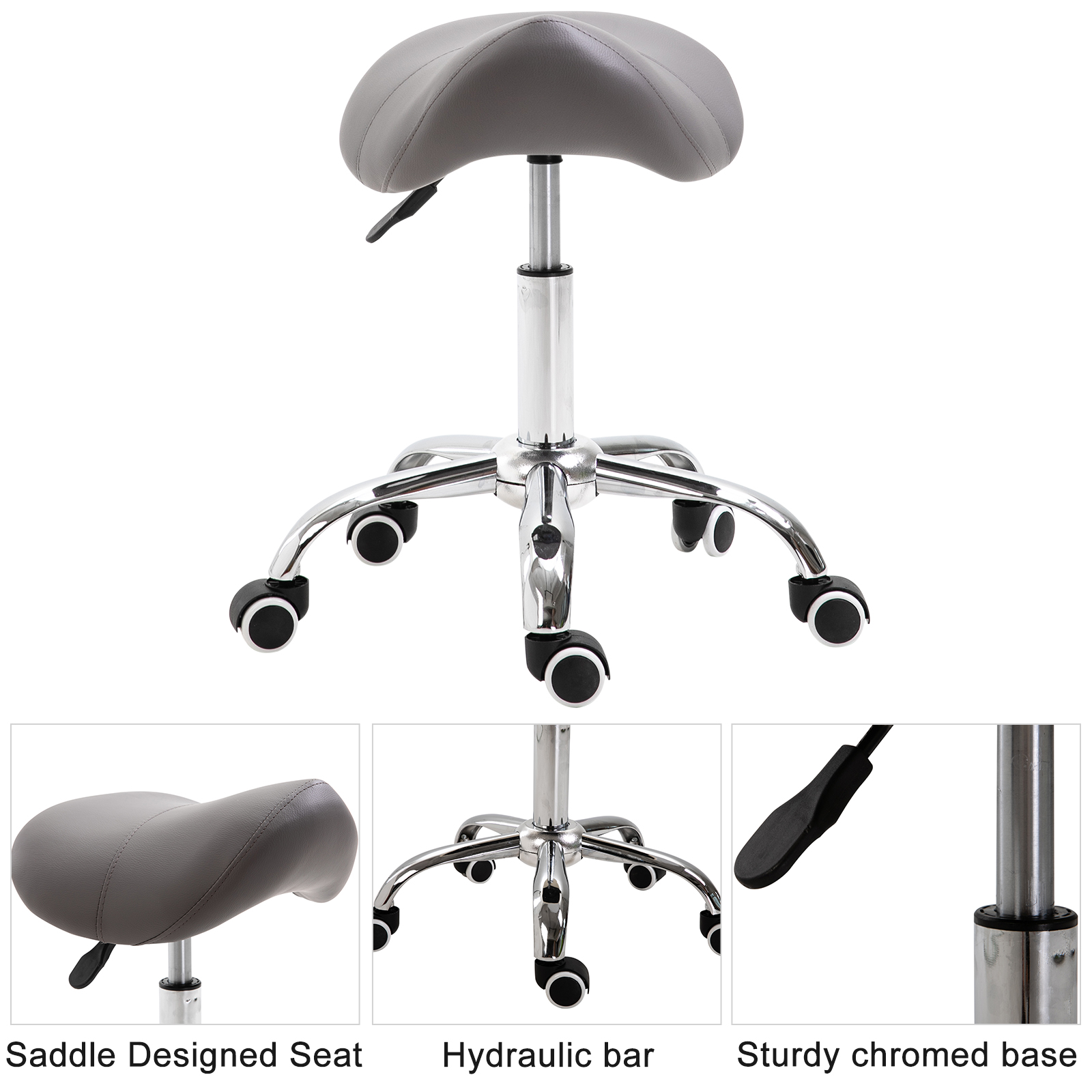 Saddle Stool Hydraulic Rolling Faux Leather Height Adjust Mobility ...