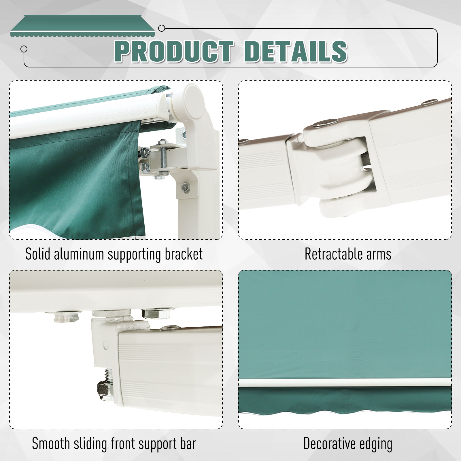 Outsunny Garden Sun Shade Canopy Patio Awning Retractable Shelter ...