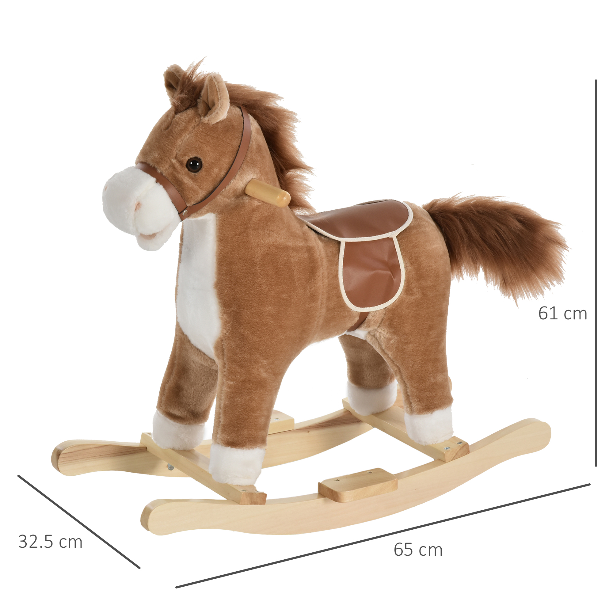 Kids Plush Ride On Rocking Horse with Realistic Sound Music Handle Grip ...