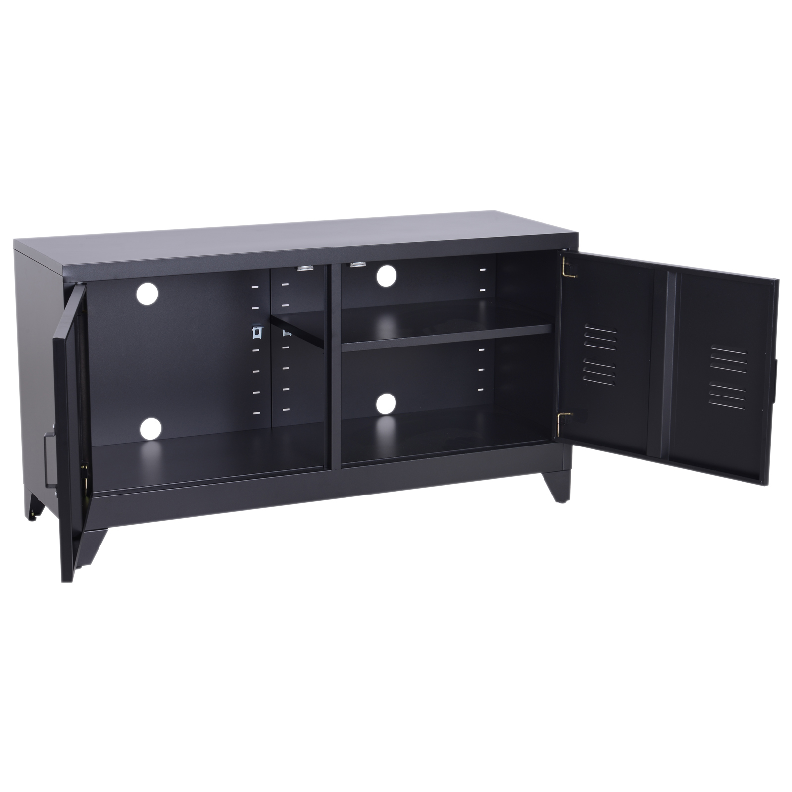 Industrial TV Cabinet Stand Media Center Steel Shelf Doors Storage ...