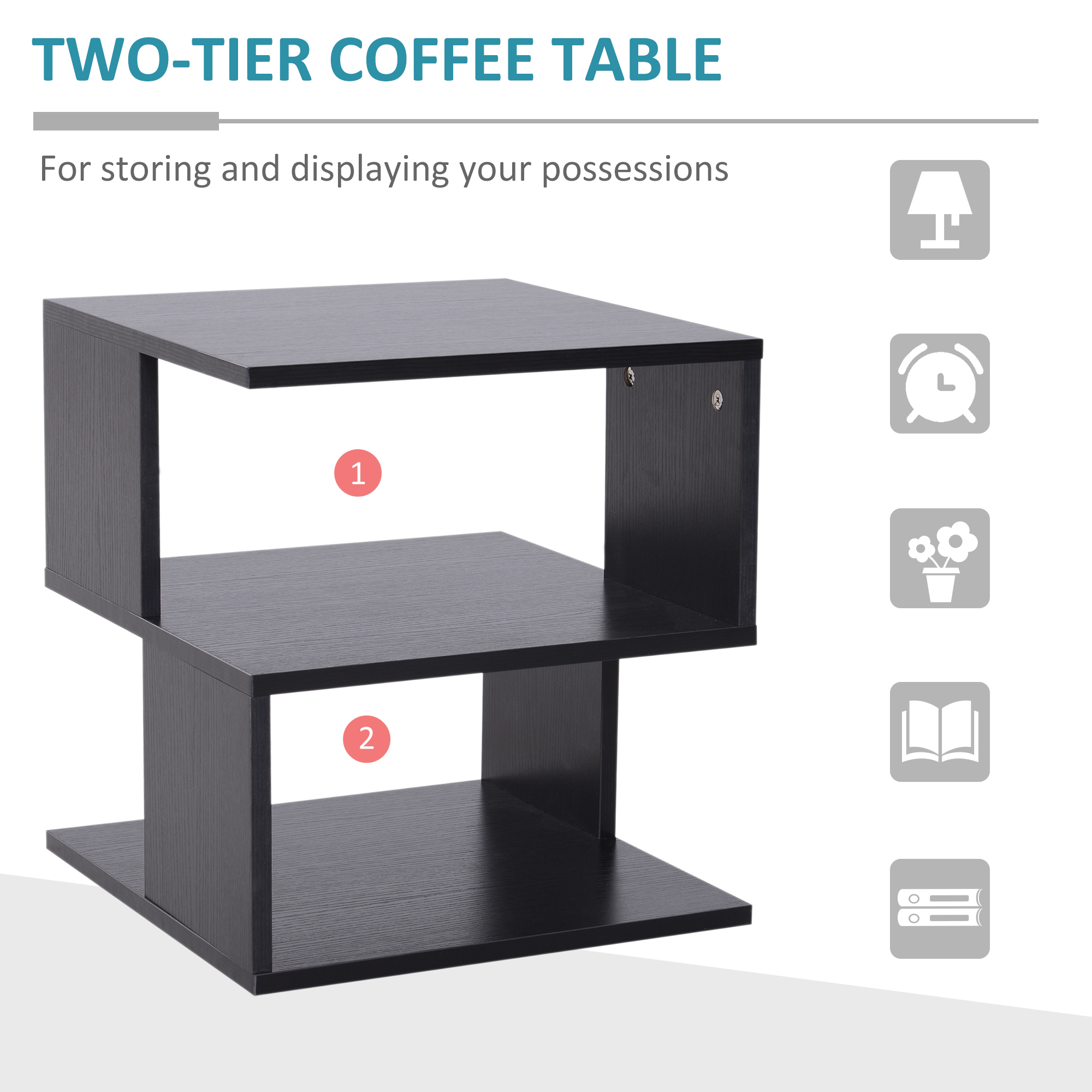 Modern Square 2 Tier Wood Coffee Side Table Storage Shelf Rack Living ...