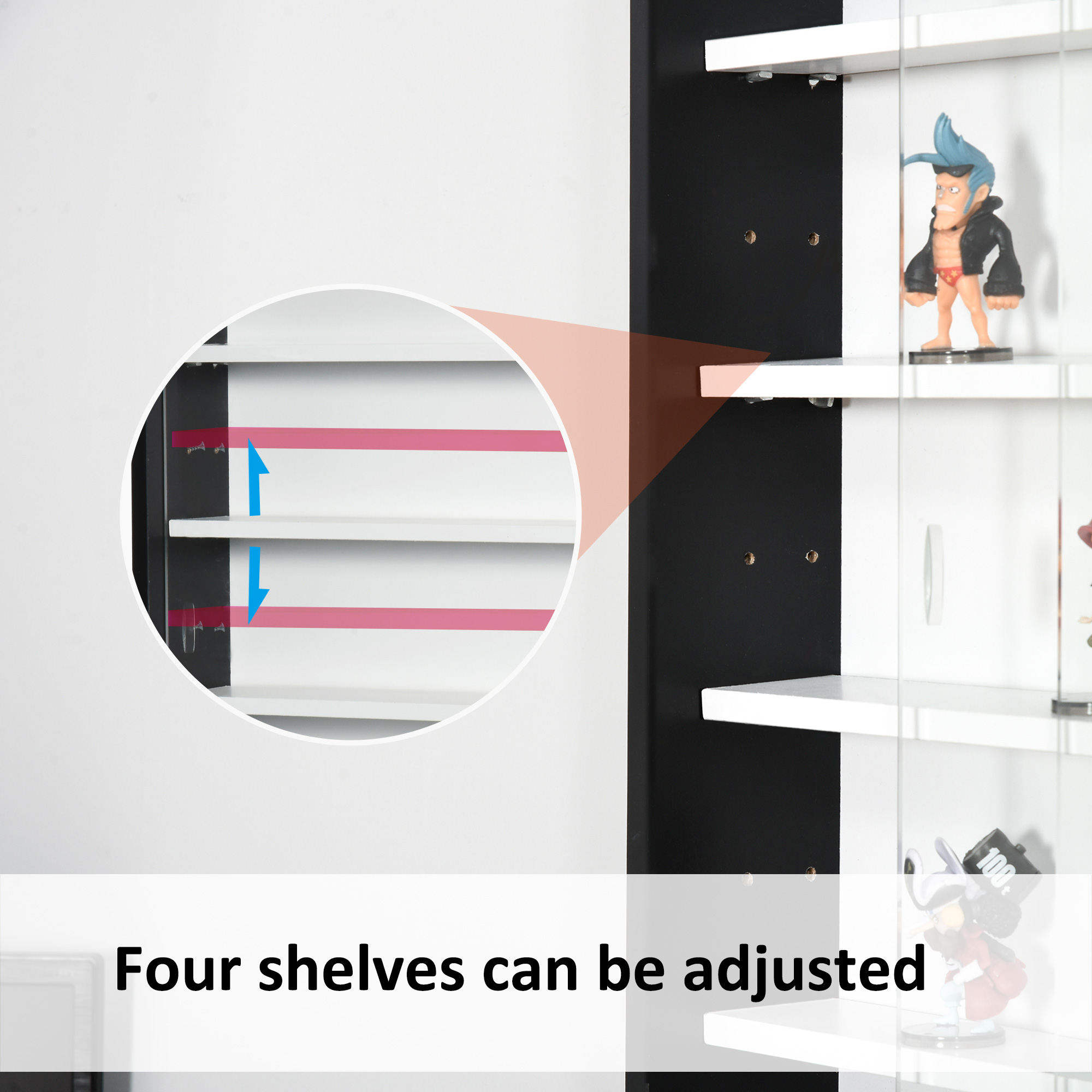 5-Tier Wall Display Shelf Unit Cabinet w/ Adjustable Shelves Glass ...