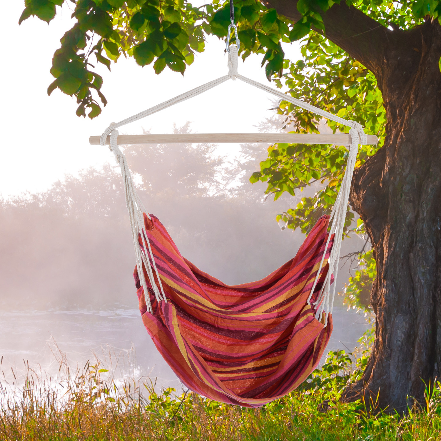 Outsunny Outdoor Tree Hanging Rope Chair Garden Bench Swing Seat Cotton ...