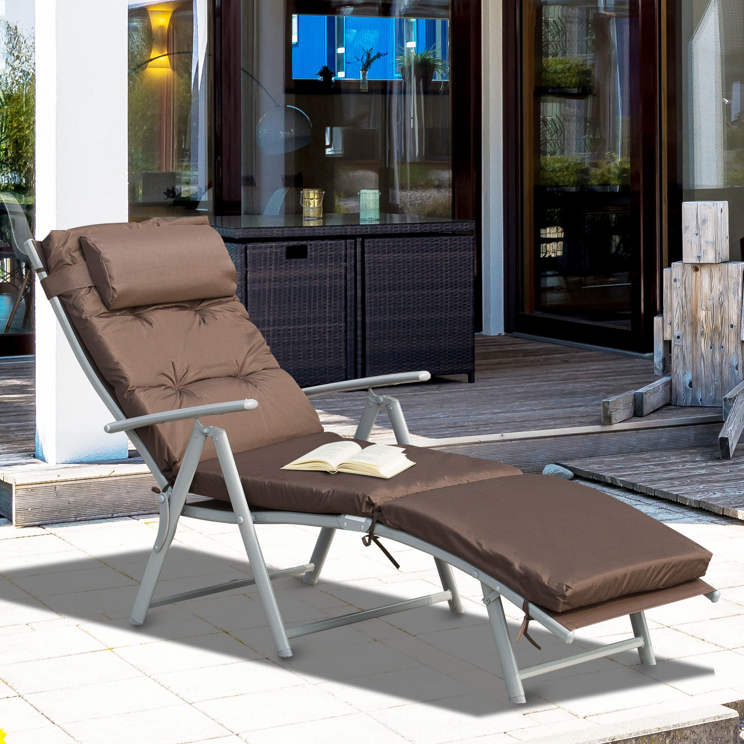 Outsunny Chaise Lounge Chair Folding Sun Lounger Adjustable Padded Seat ...