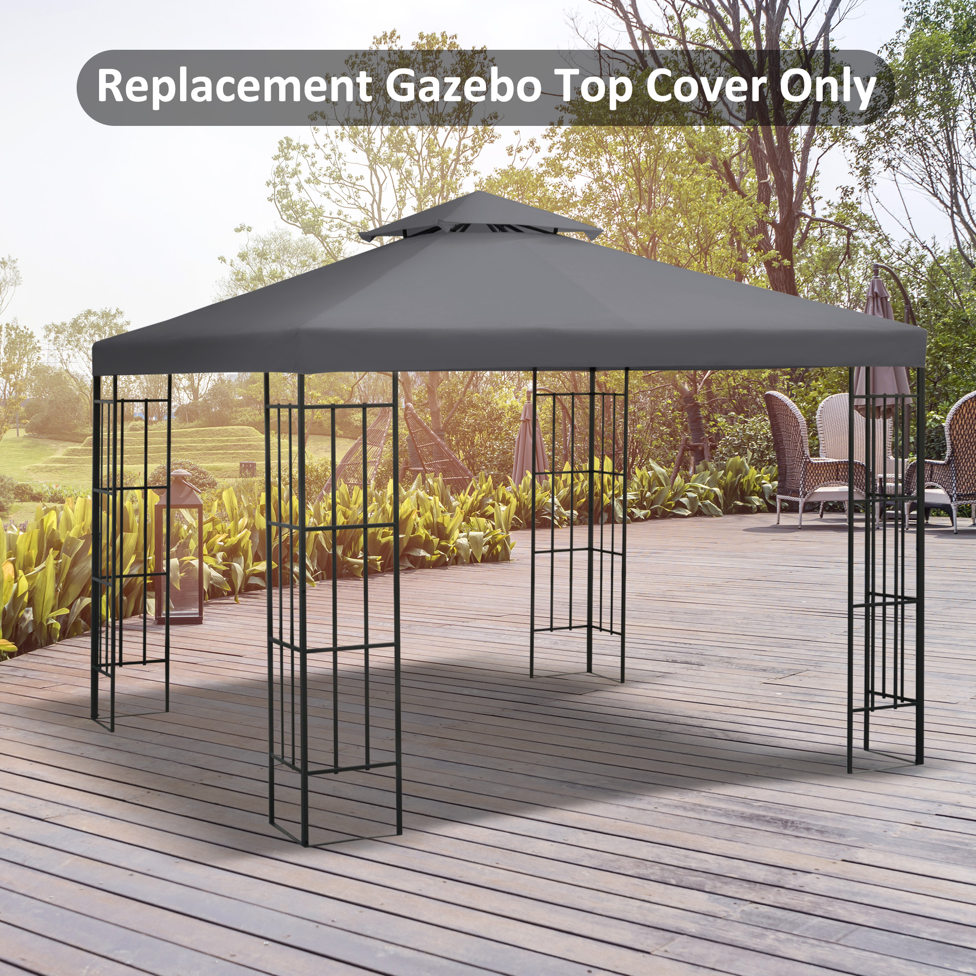 Outsunny 3(m) 2 Tier Garden Gazebo Top Cover Replacement Canopy Roof ...