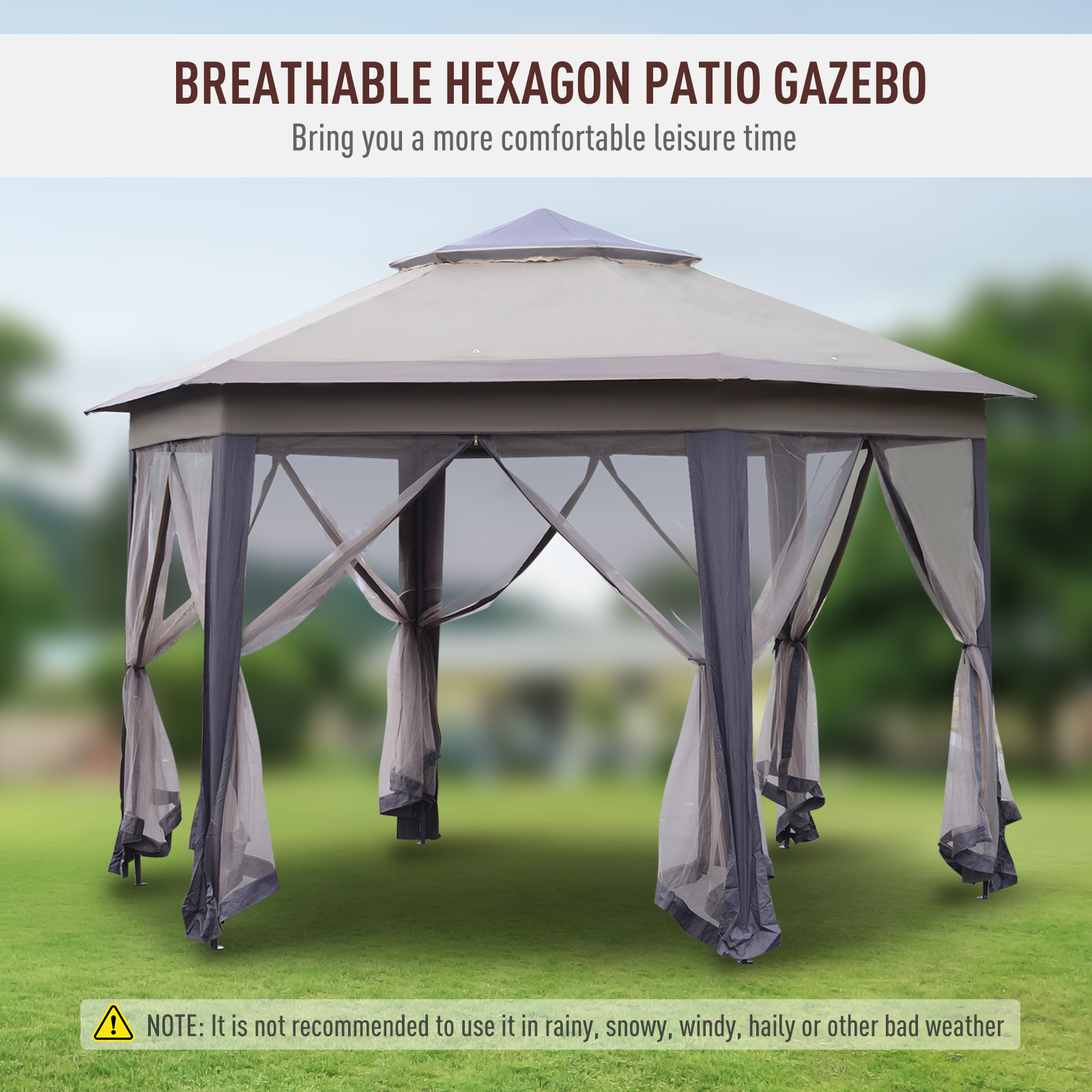 Outsunny Hexagon Patio Gazebo Garden Shelter Heavy-Duty Double Roof w ...