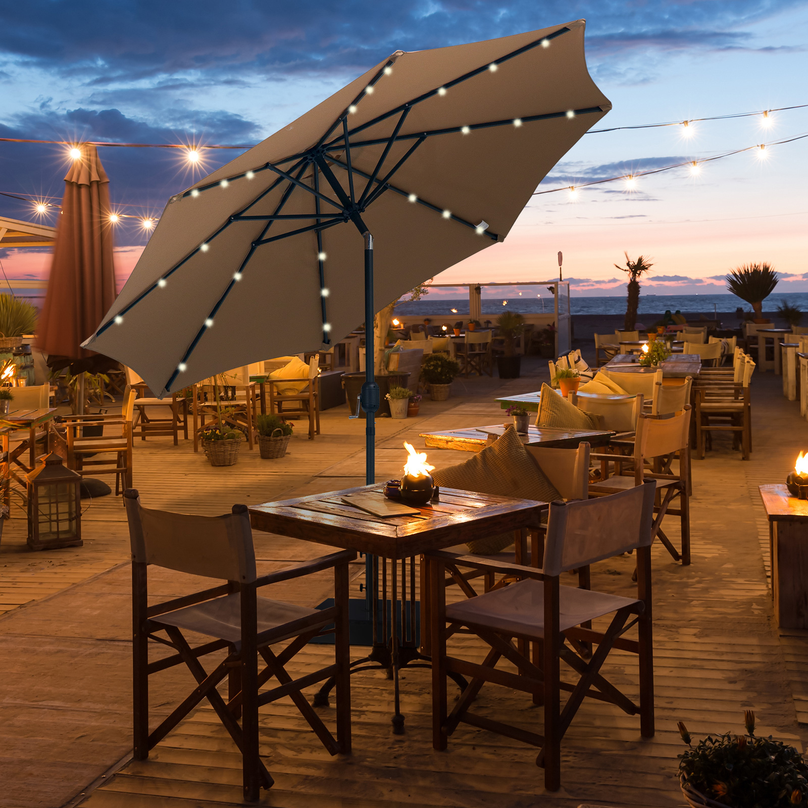 Outsunny 2.7m 24 LED Solar Powered Parasol Umbrella Garden Tilt Outdoor ...