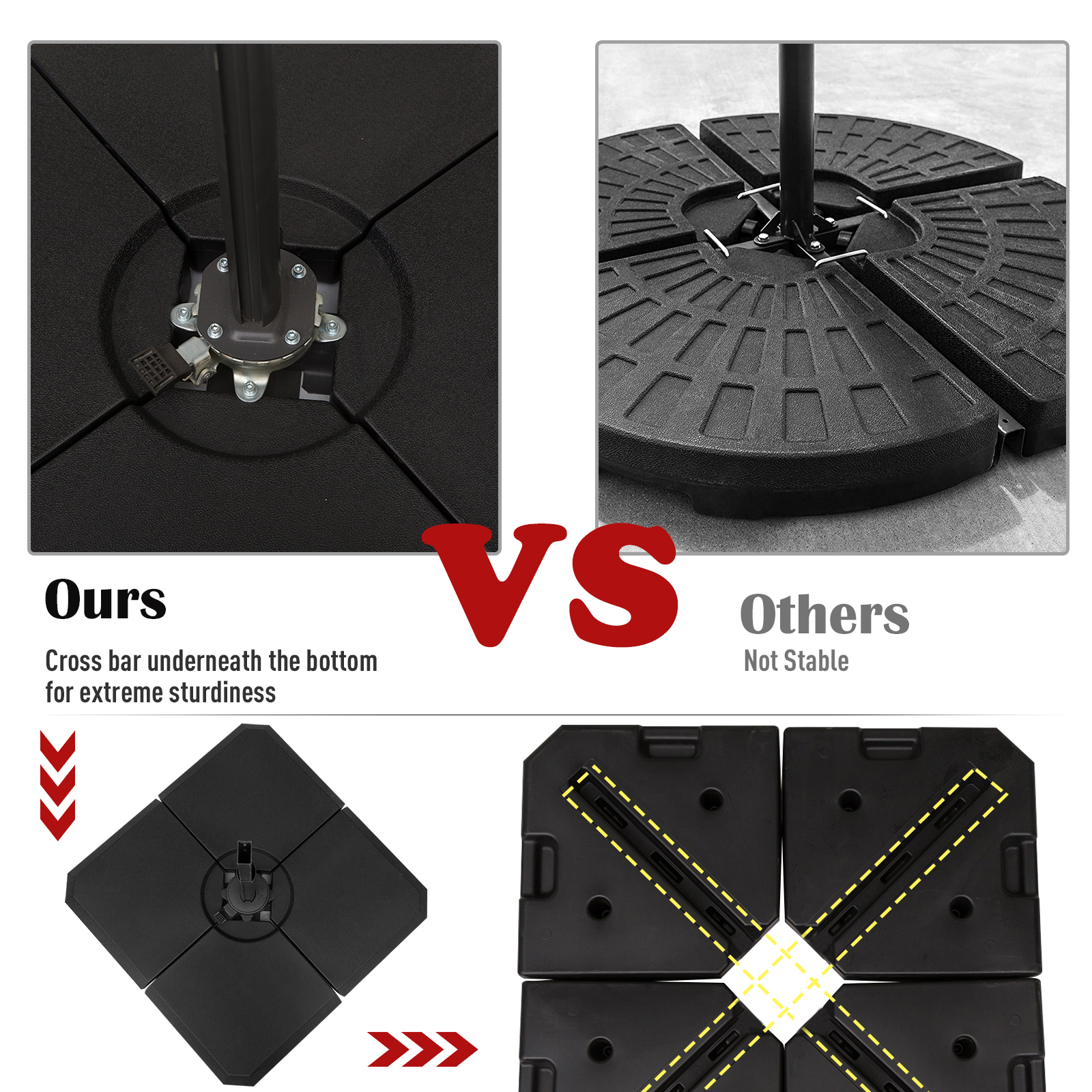 Outsunny 4 PCs HDPE Cross Bar Umbrella Base Stand For Cantilever ...