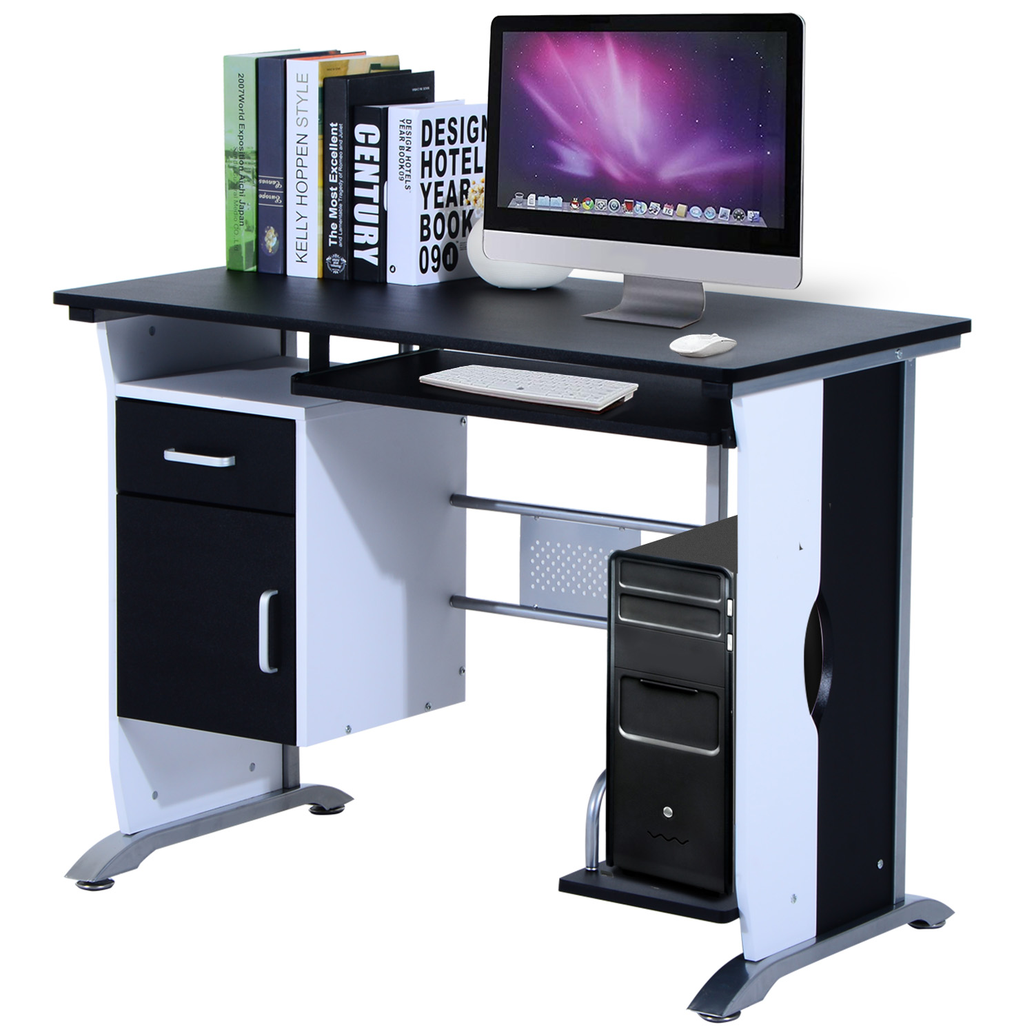 Computer Desk Workstation Table Sliding Keyboard Shelf Wood Drawer ...