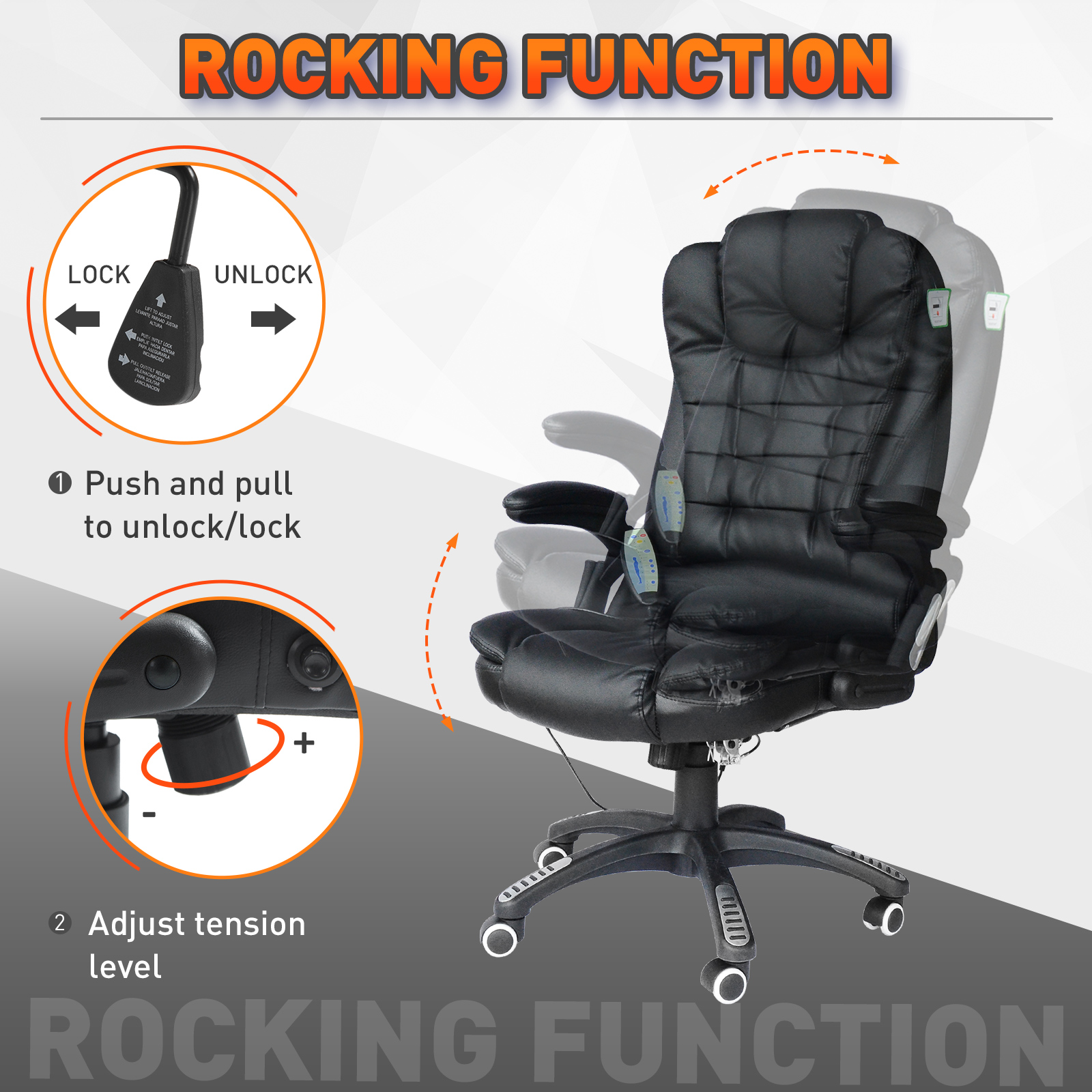 Office Computer Chair Massage Heat Leather Recline Wheels Swivel Remote ...