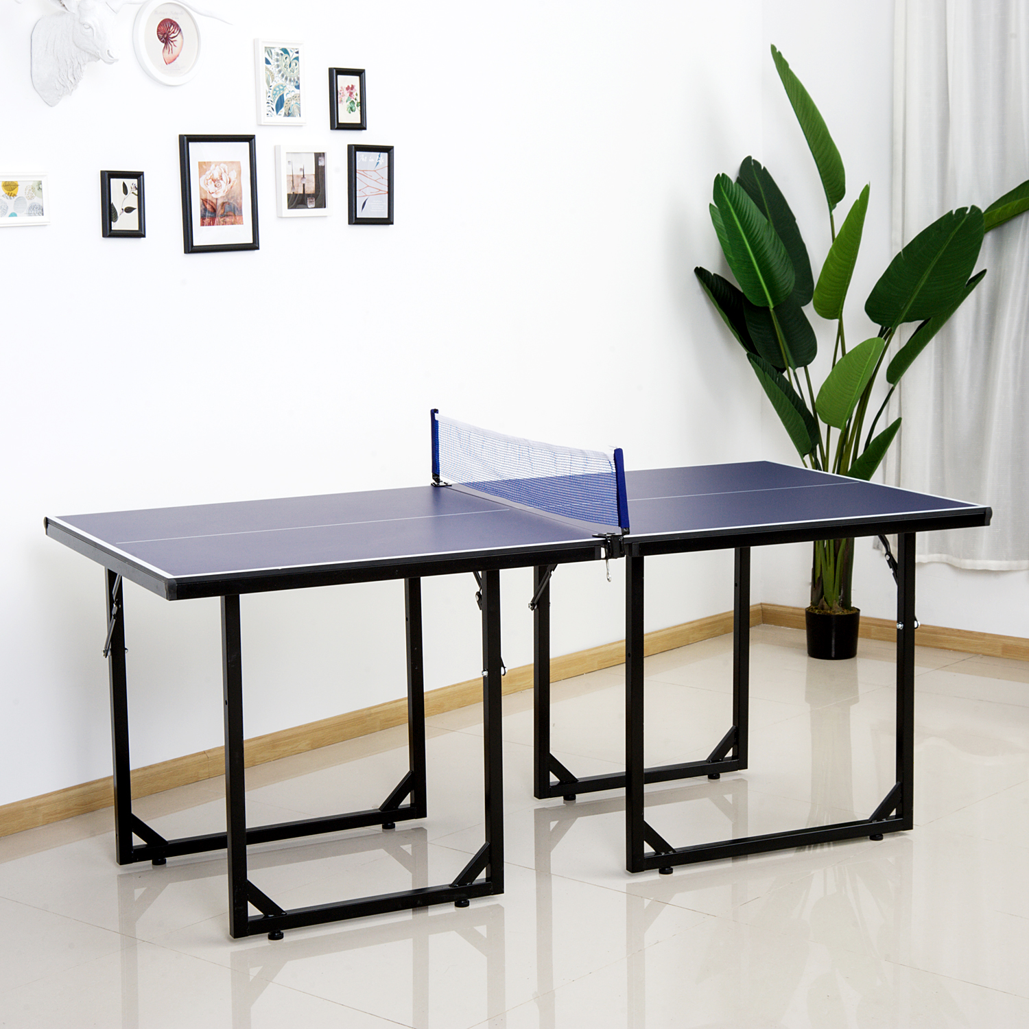 HOMCOM Tennis Table Ping Pong Foldable with Net Game Steel Blue 183cm ...