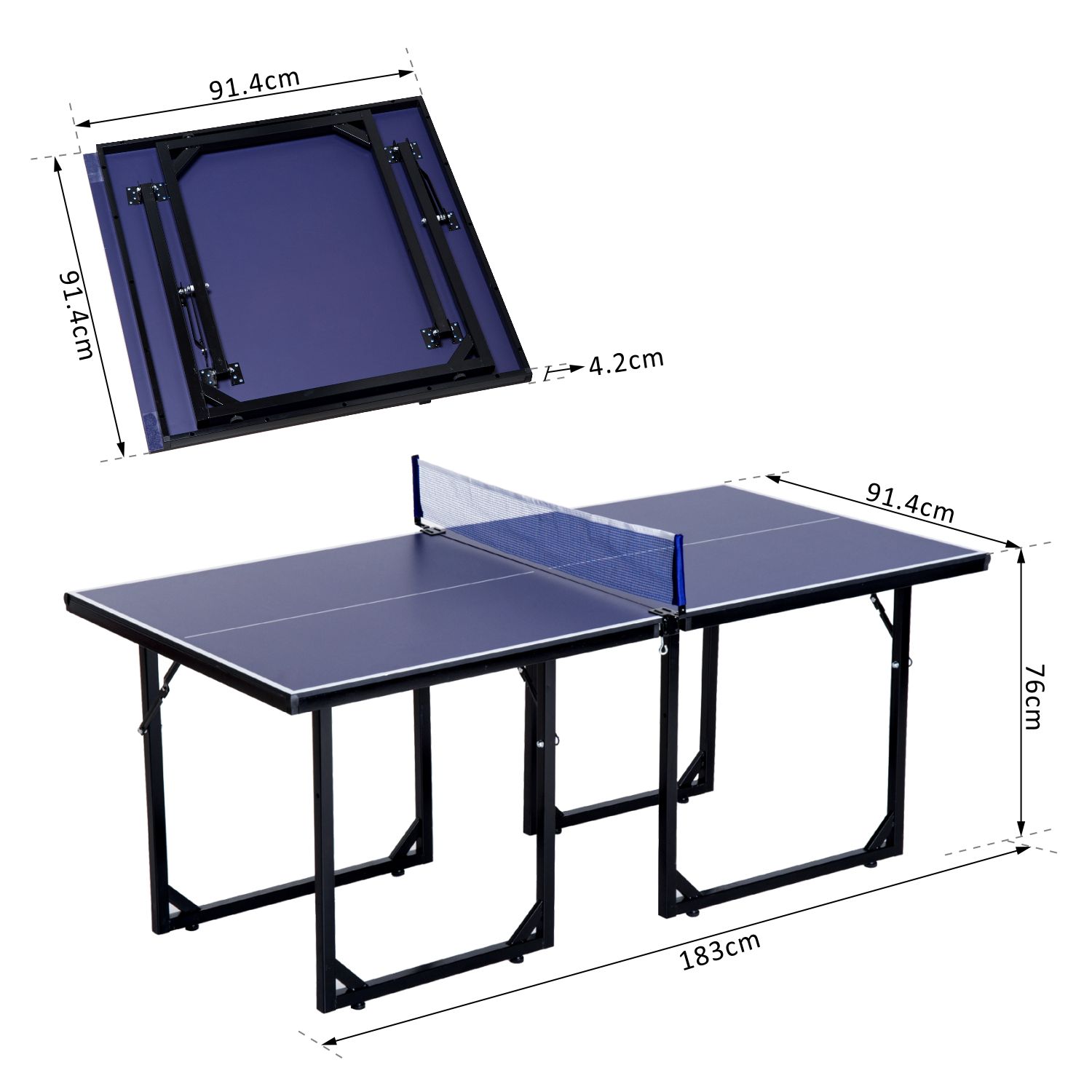 Tennis Table Ping Pong Storage Foldable Mini with Net Steel Blue 183cm ...