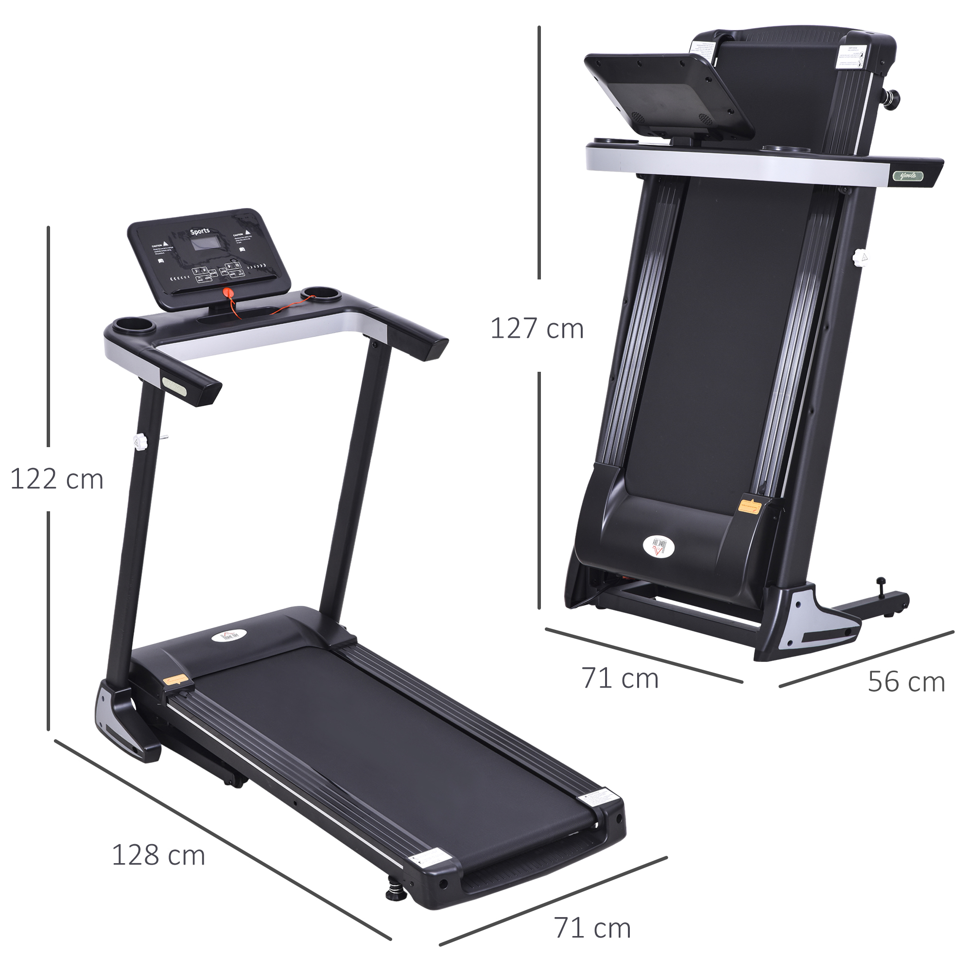 HOMCOM Treadmill Electric 1-12Km/h Motorized Power Folding Running ...