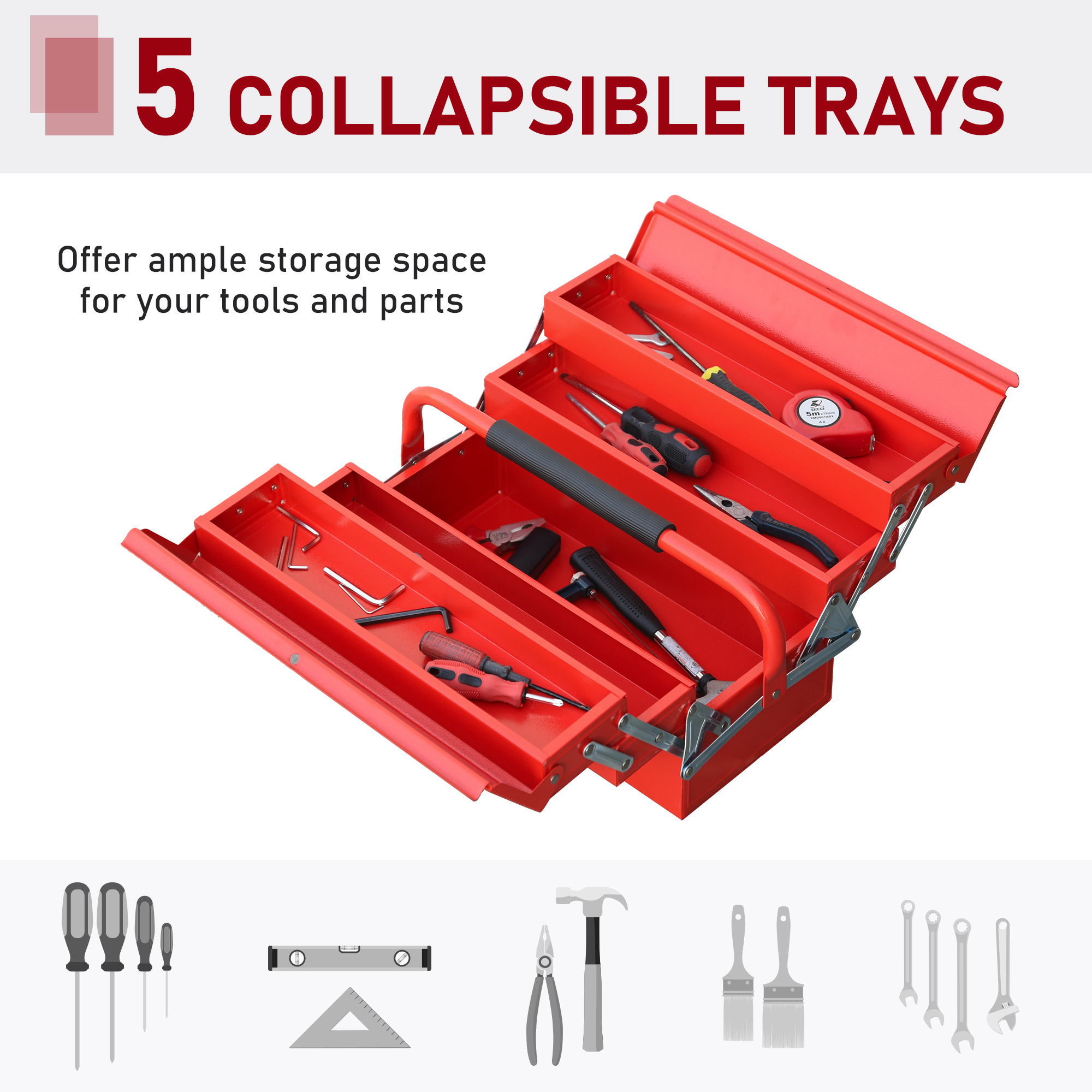 Portable 5-Tray Cantilever Metal Tool Box Steel Tool Chest Cabinet ...