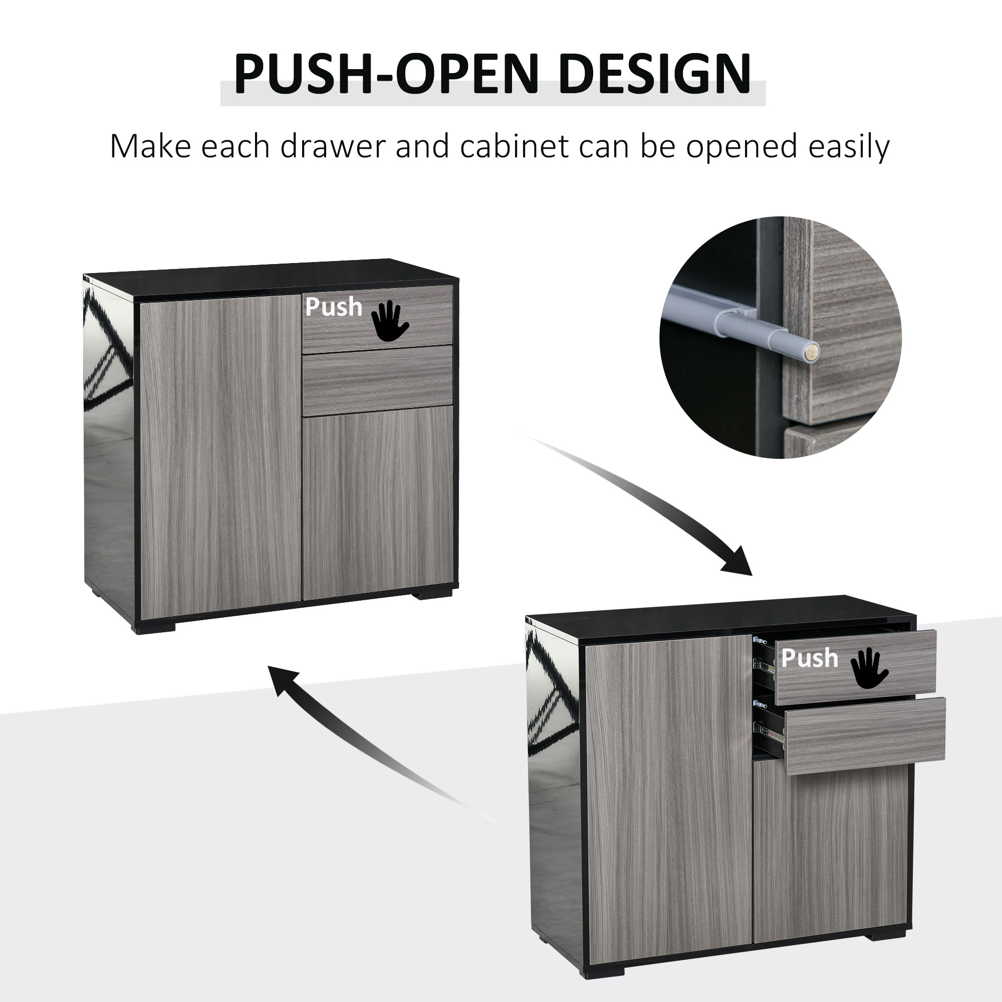 Push-Open Side Cabinet with 2 Drawer 2 Door Cabinet for Home Office | eBay