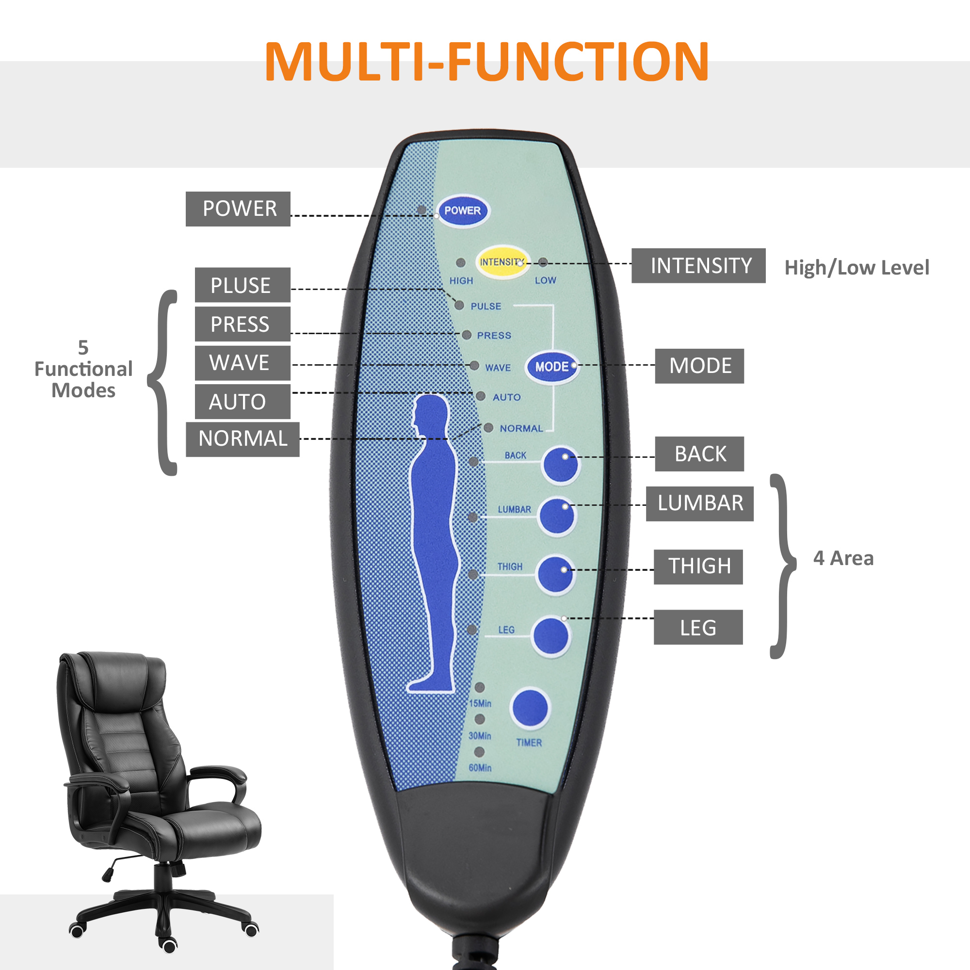 High Back 6 Points Vibration Massage Executive Ergonomic Office Chair ...