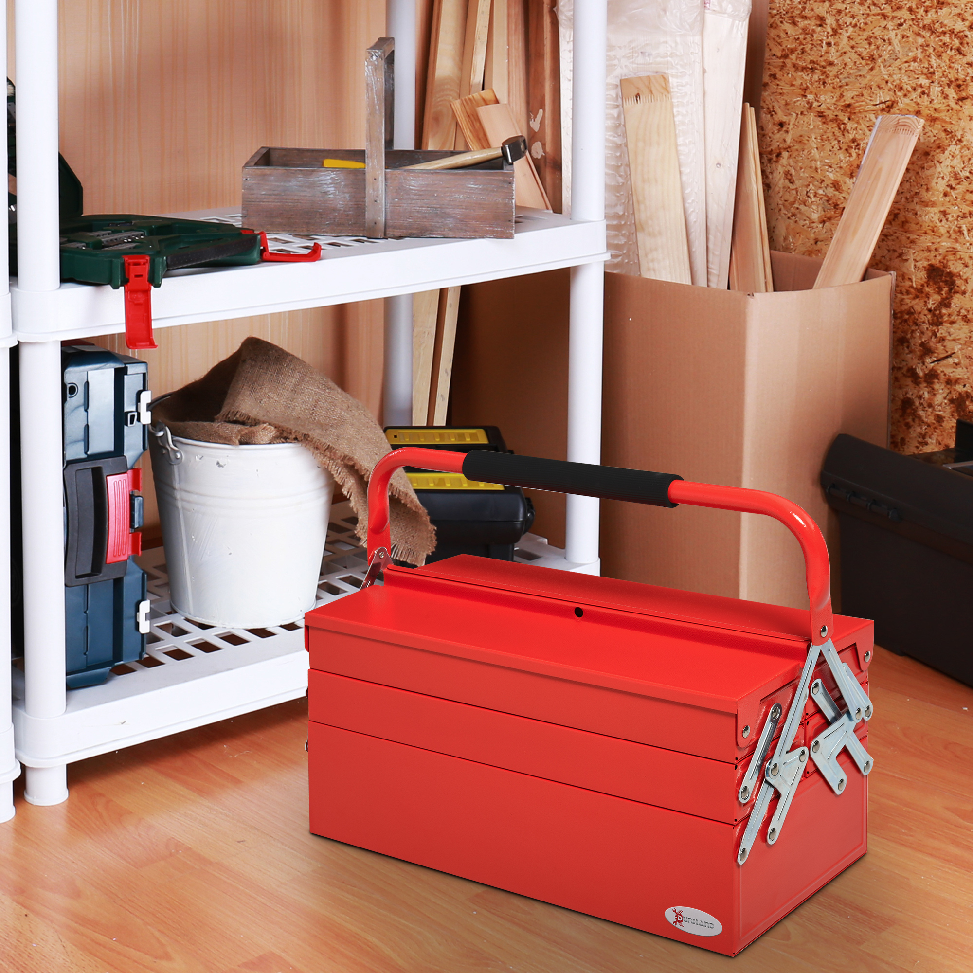 Portable 5-Tray Cantilever Metal Tool Box Steel Tool Chest Cabinet, Red ...