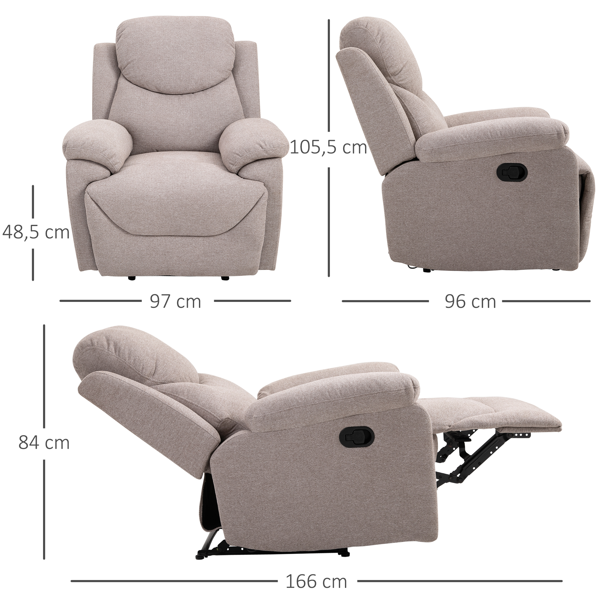 Relaxsessel 150° neigbar Einzelsofa Liege Fernsehsessel Leinen 2 in ...