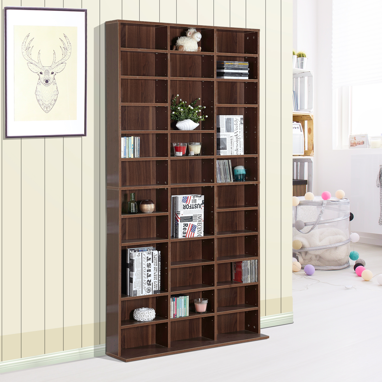 CD DVD Media Storage Wooden Shelves Bookcase Display Shelving Unit ...