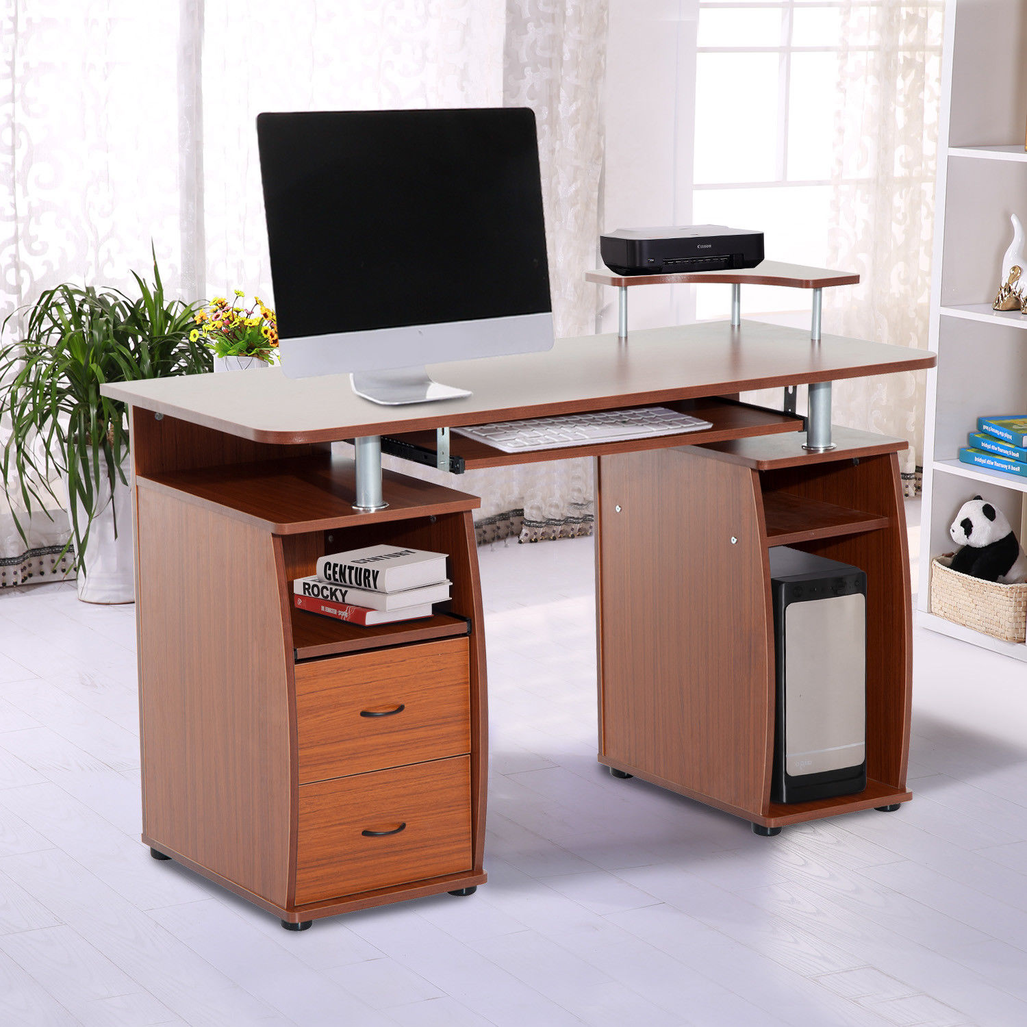 WOODEN PC COMPUTER Desk Desktop Table Home Office Writing Workstation ...