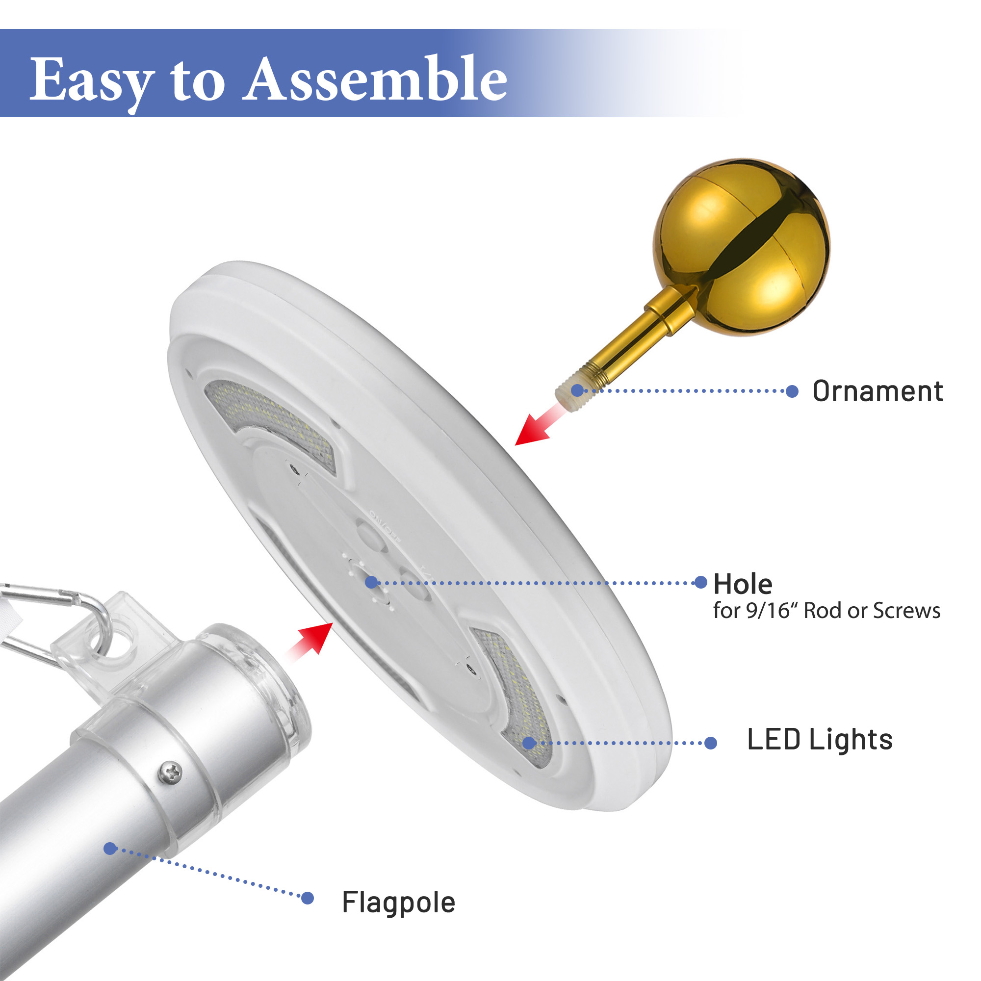 Yeshom Flag Pole Kit Heavy Duty Aluminum Flagpole US Flag & Ball Top ...