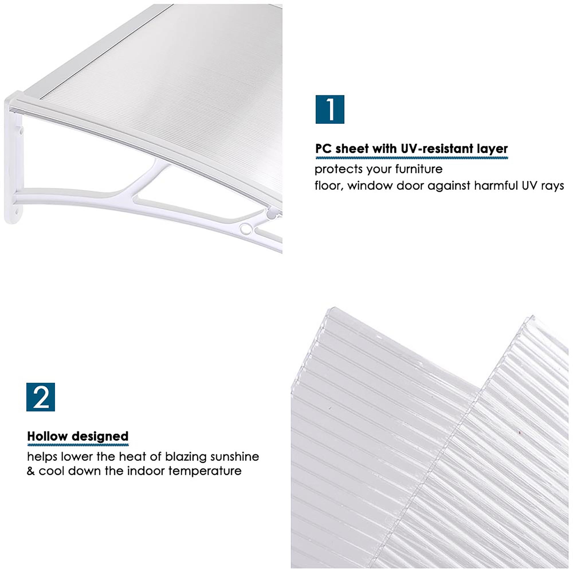 80" x 40" Window Door Awning Complete Polycarbonate Sheet Patio Outdoor ...