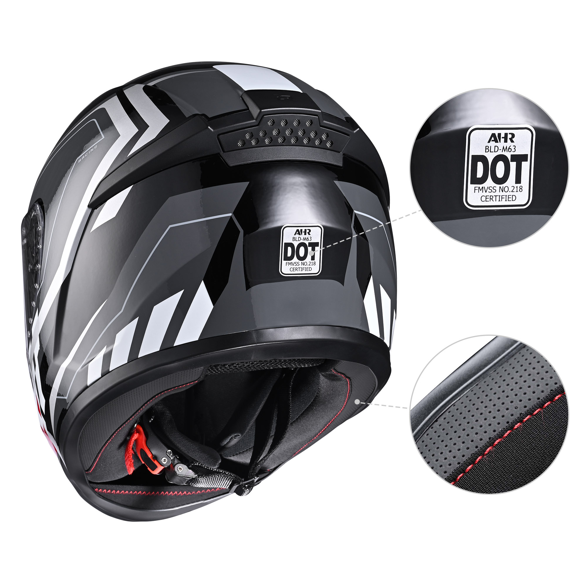 AHR RUN-F3 Full Face Motorcycle Helmet DOT Removable Liner Motor Bike ...