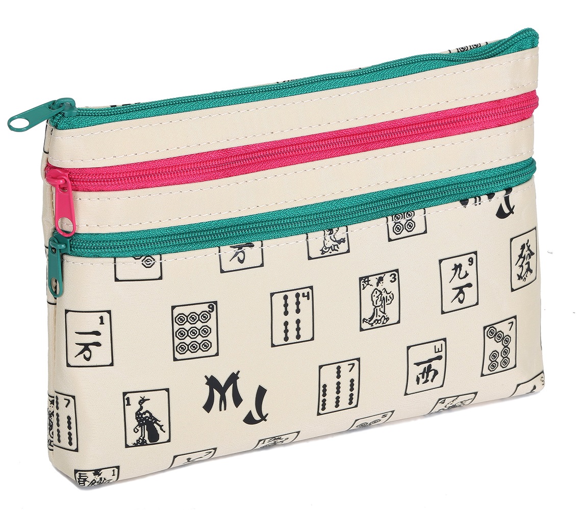 Mah Jongg Beige 3 Zipper Mah Jong Purse for Mahjong Card