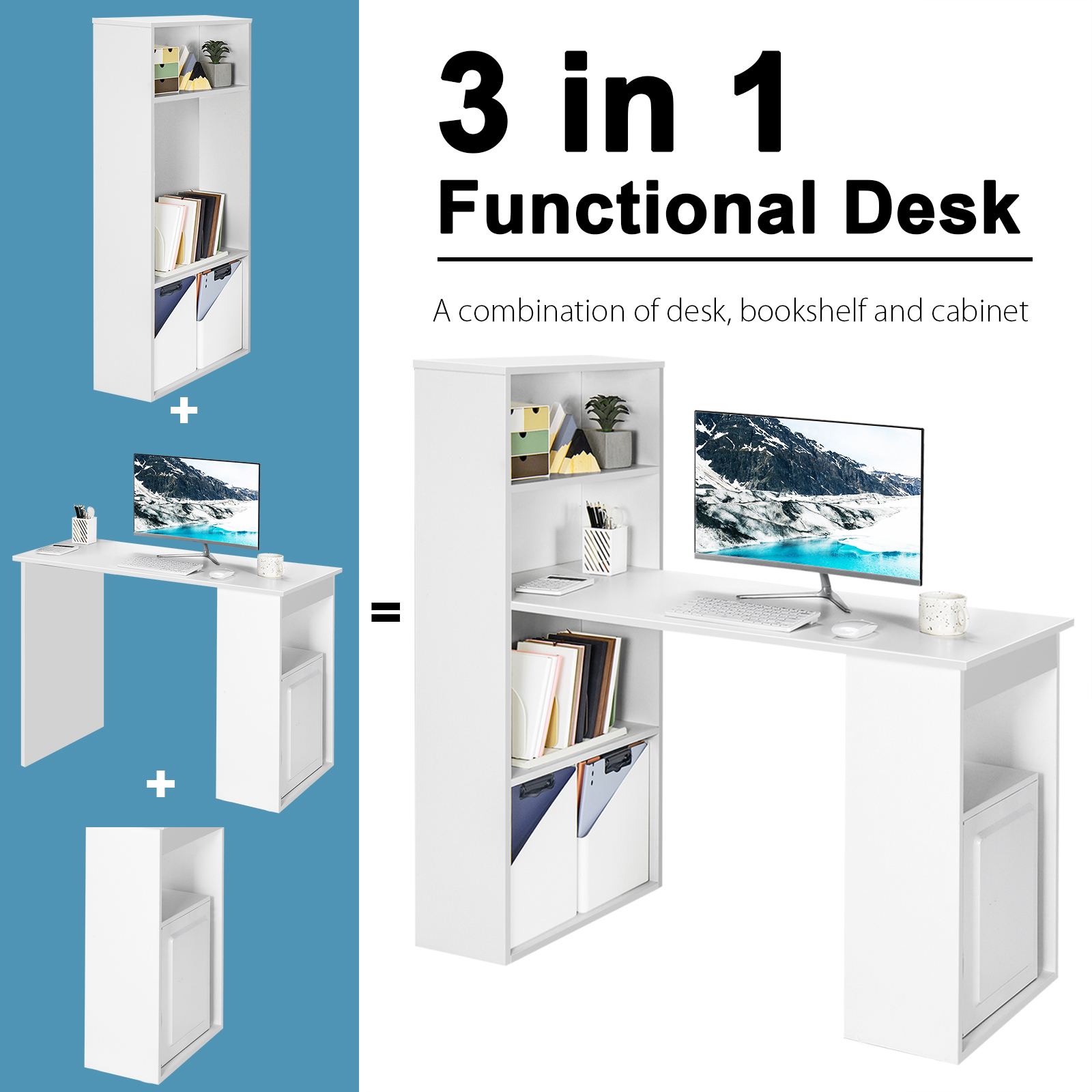 Computer Desk Writing Workstation Office w/6-Tier Storage Shelves | eBay