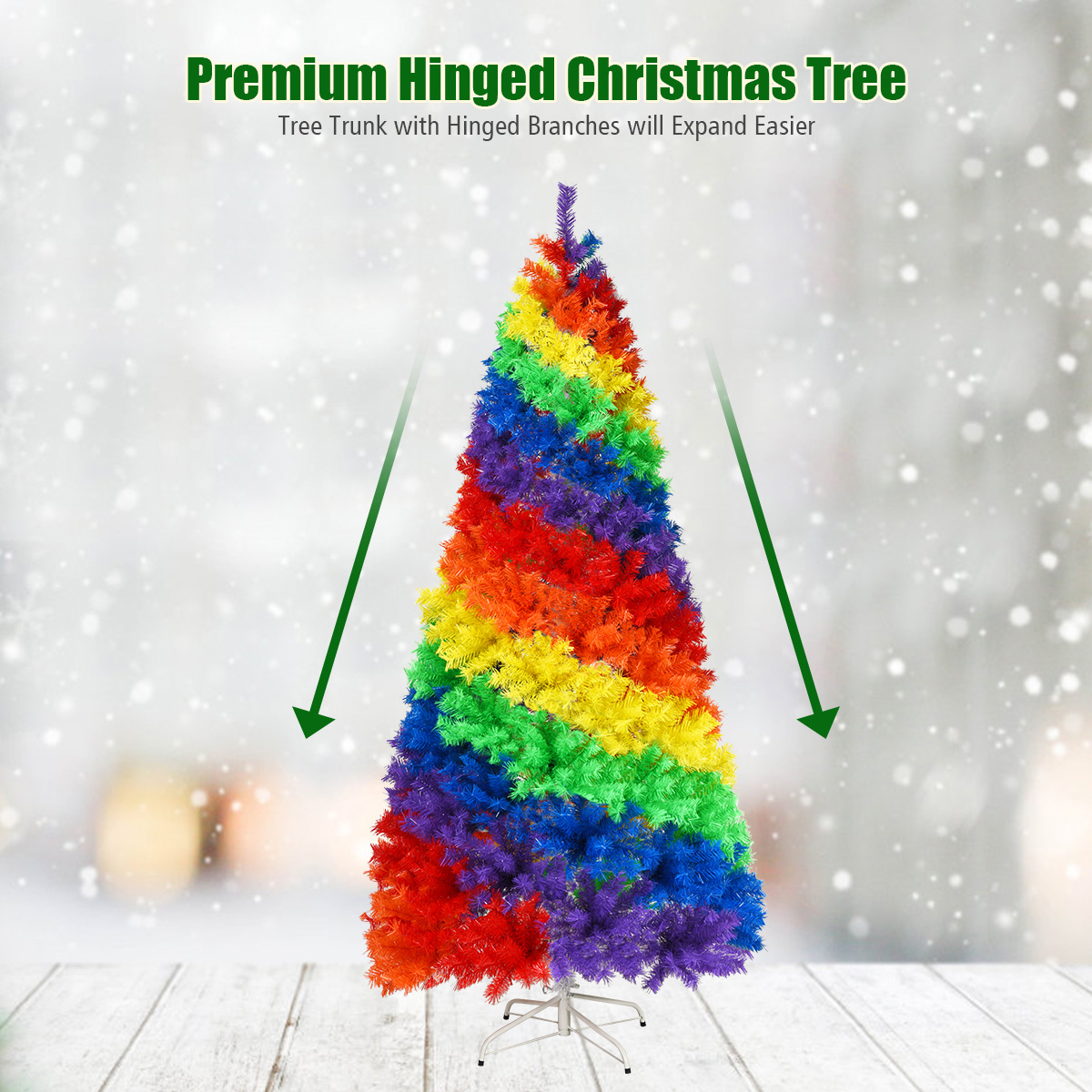 Costway+7ft+Artificial+Hinged+Colorful+Rainbow+Full+Fir+Christmas+Tree ...