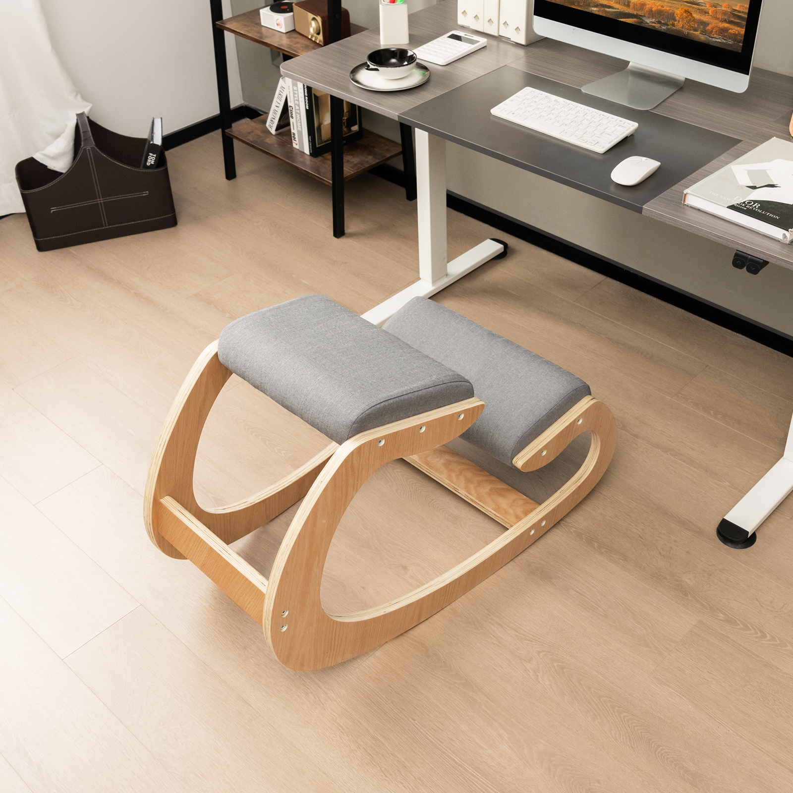 Ergonomic Kneeling Chair Wood Rocking Posture Stool w/ Cushion Back ...