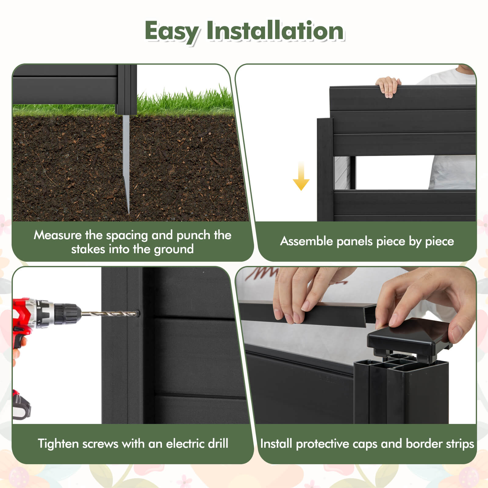 Outdoor 2-Pack Picket Fence PVC Privacy Panels W/ 3 Cuspidal Foot ...