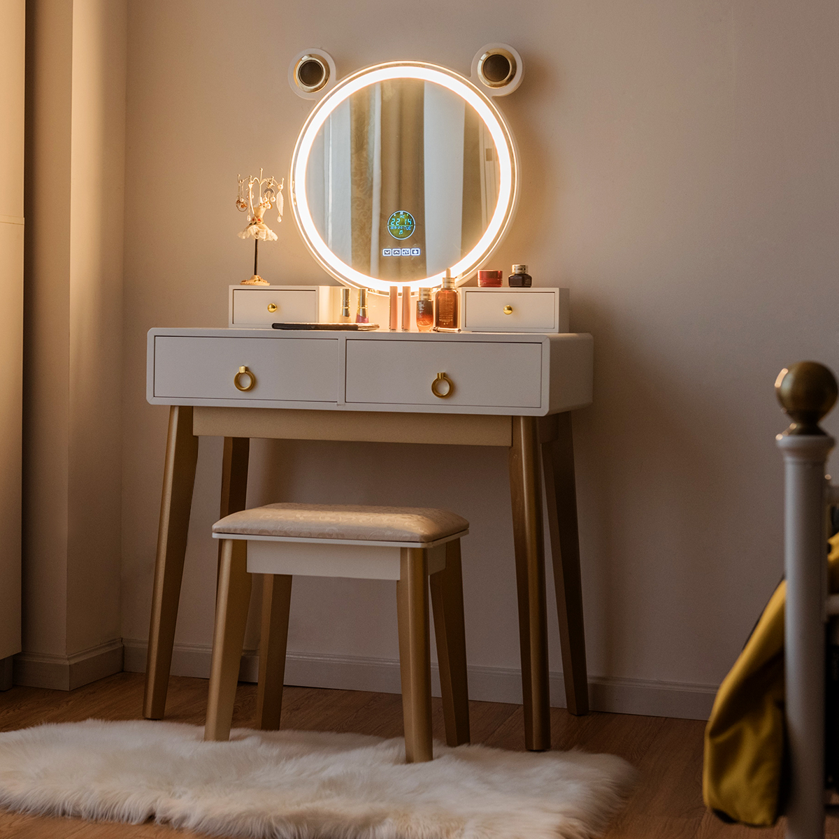Costway Vanity Dressing Table Set Touch Screen Dimming Mirror W costway-vanity-dressing-table-set-touch-screen-dimming-mirror-w