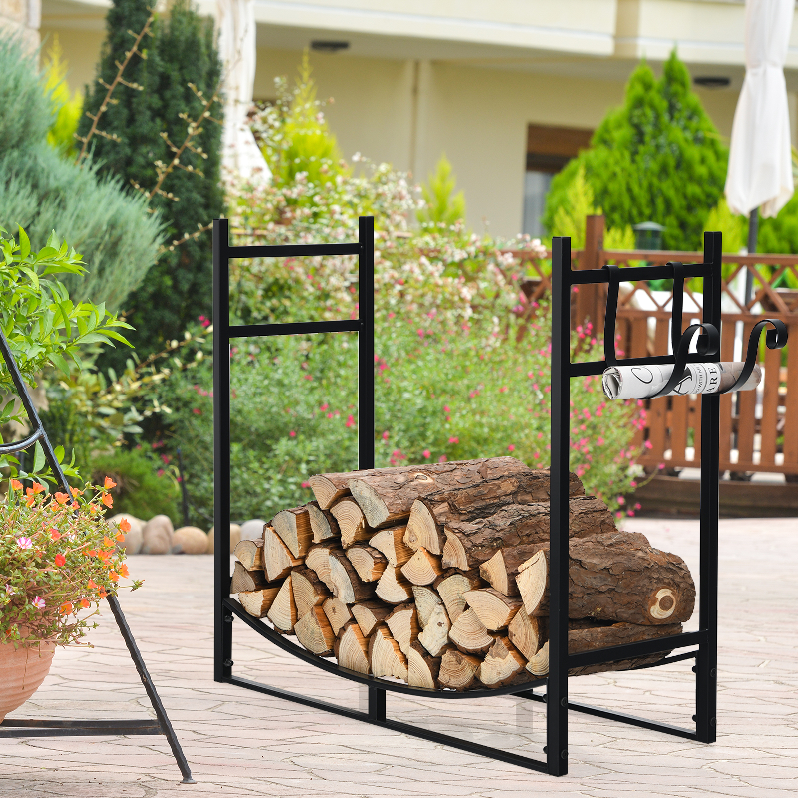 33" Firewood Rack W/ Removable Kindling Holder Steel Fireplace Wood ...