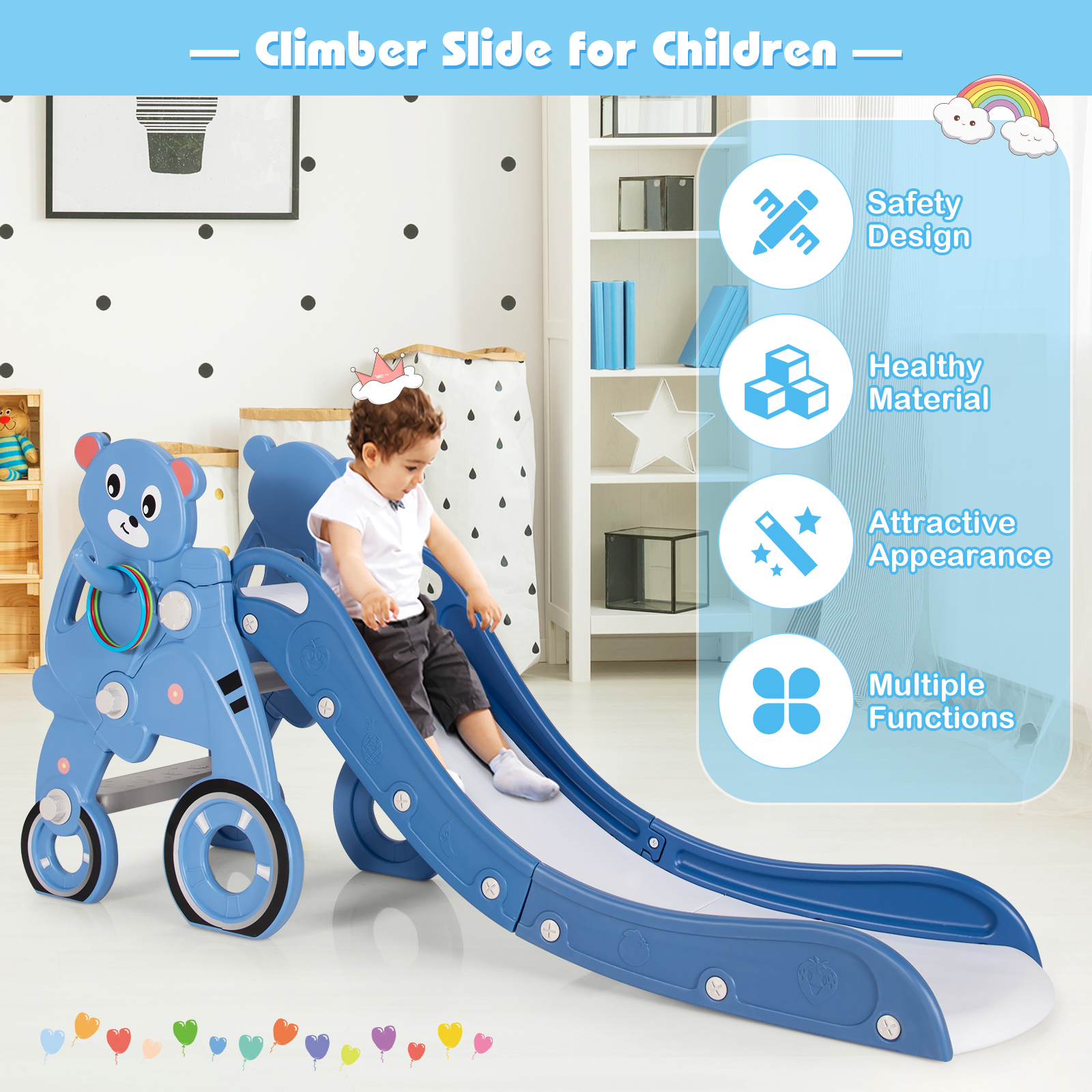 Costway 4 in 1 Foldable Baby Slide Toddler Climber Slide PlaySet w ...